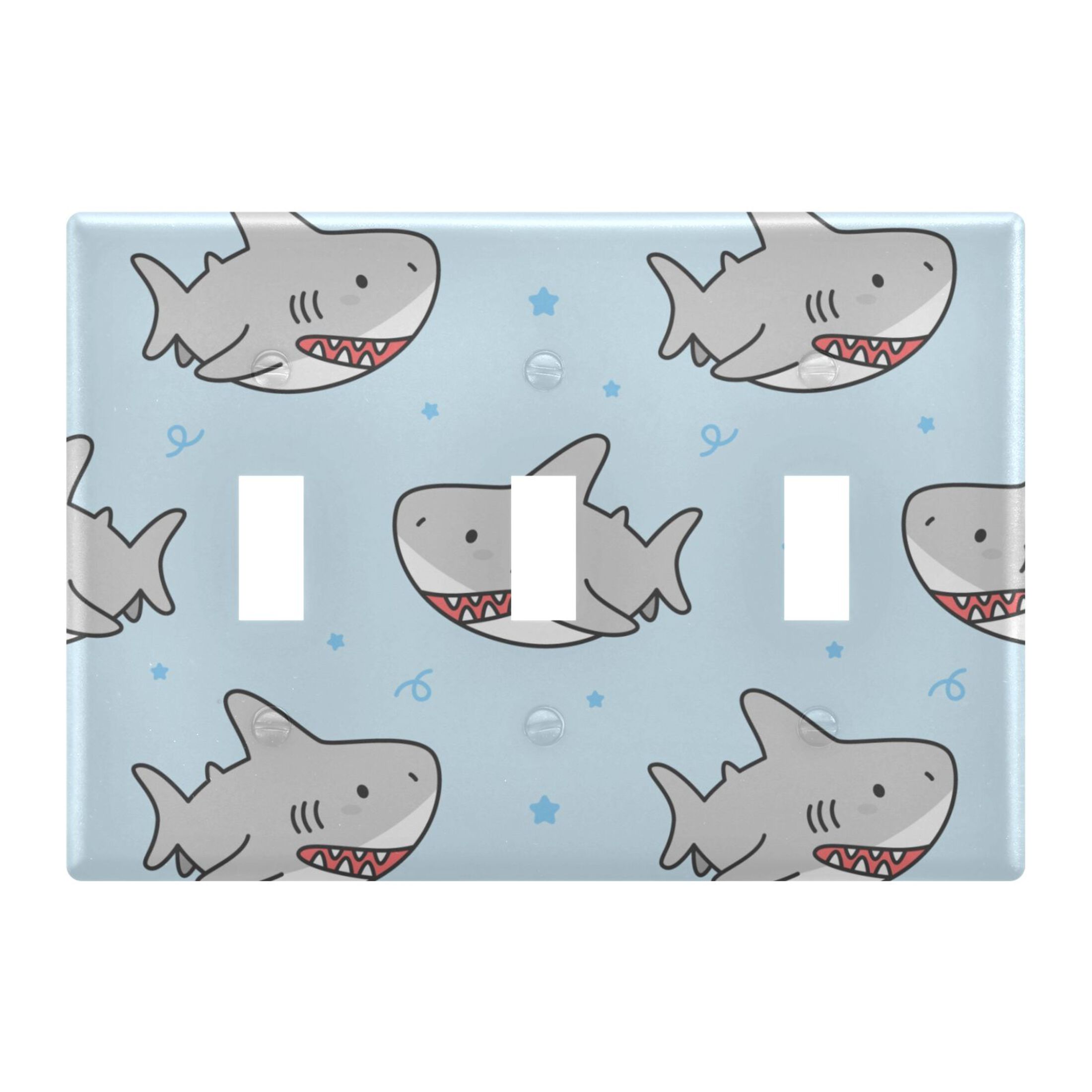 3 Gang Switch Covers Cute Sharks on Blue Light Wall Plate Home ...