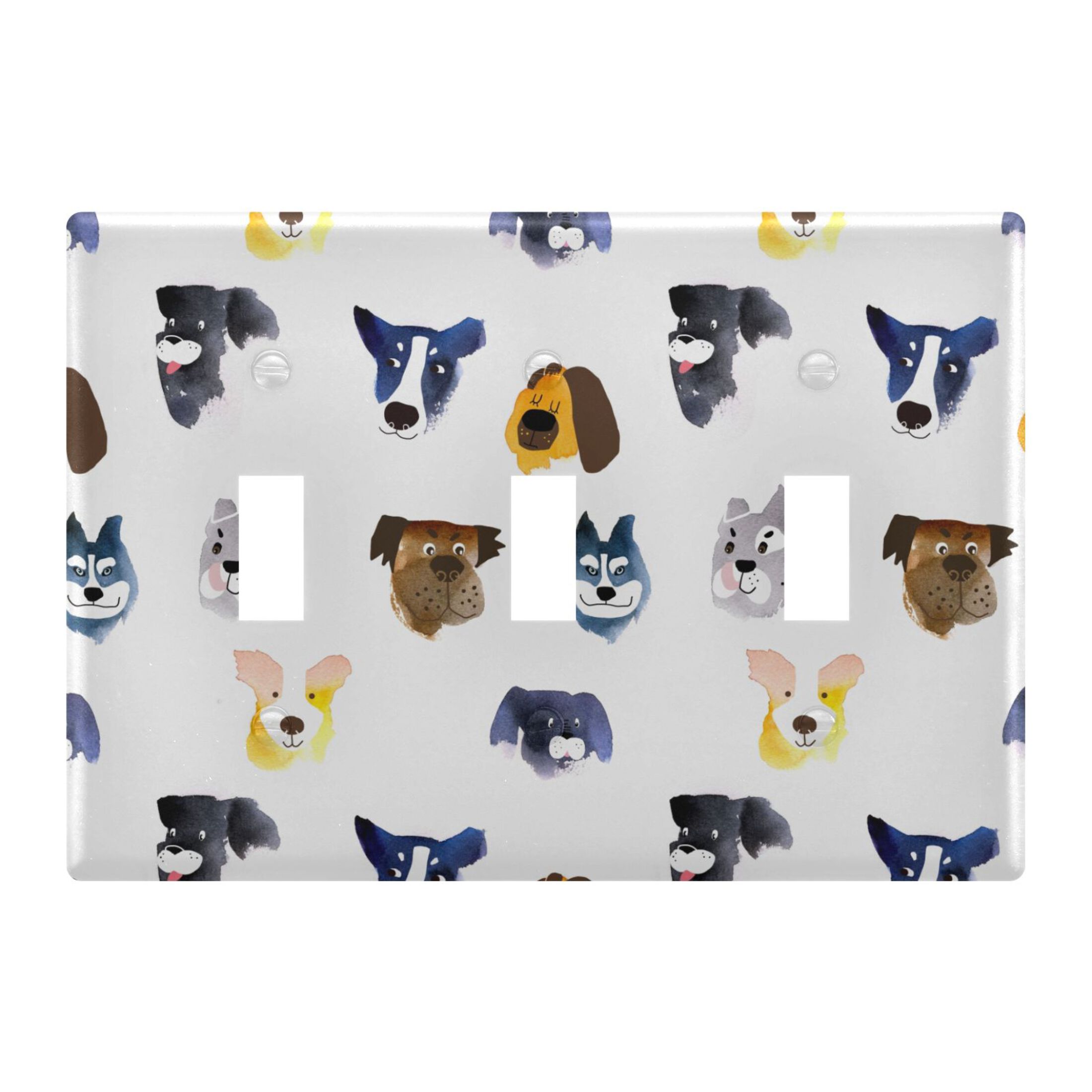 3 Gang Switch Covers Cute Watercolor Dogs on White Light Wall Plate ...