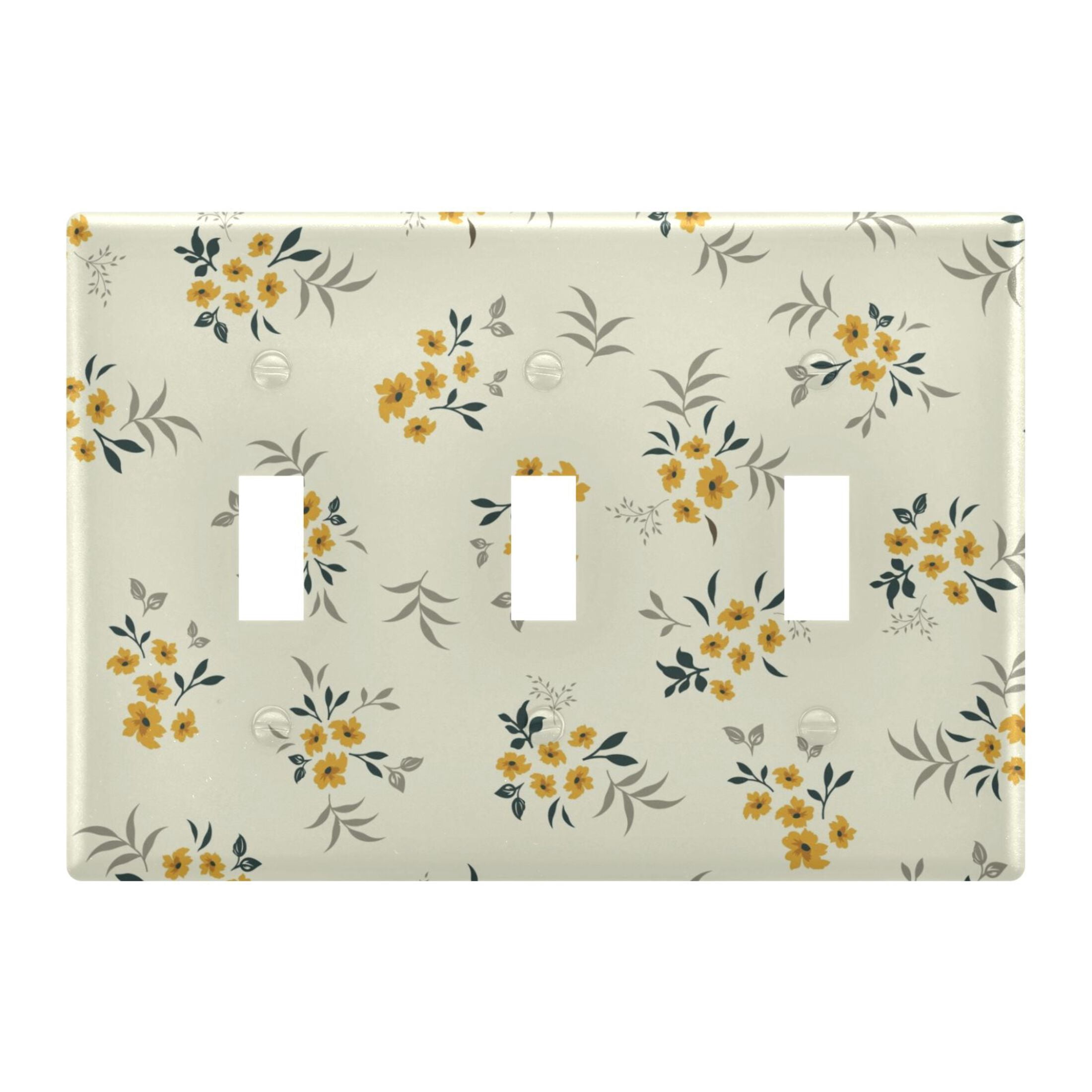 3 Gang Switch Covers Daisy Flowers Floral on Yellow Light Wall Plate ...