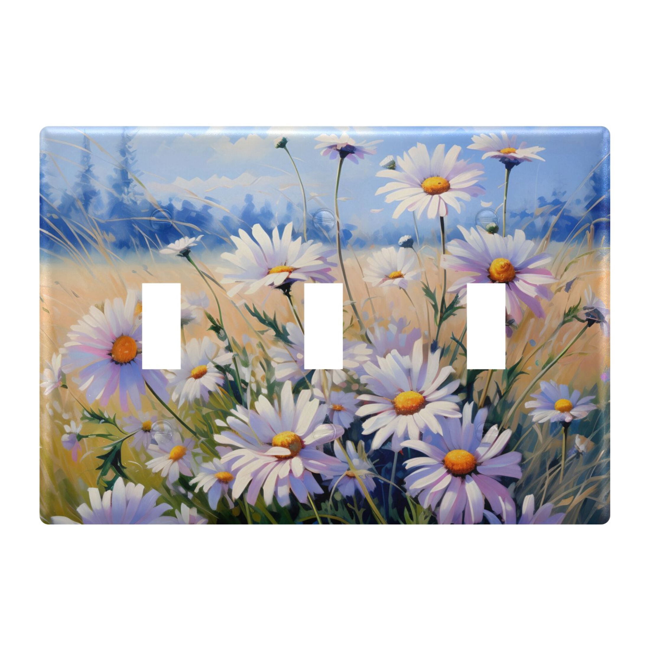 3 Gang Switch Covers Daisy Flowers Light Wall Plate Home Faceplate ...