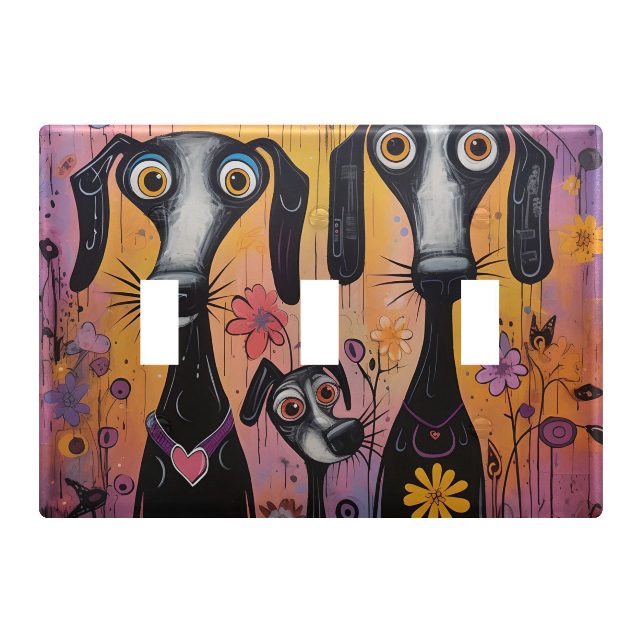3 Gang Switch Covers Dogs with Daisy Floral Light Wall Plate Home ...