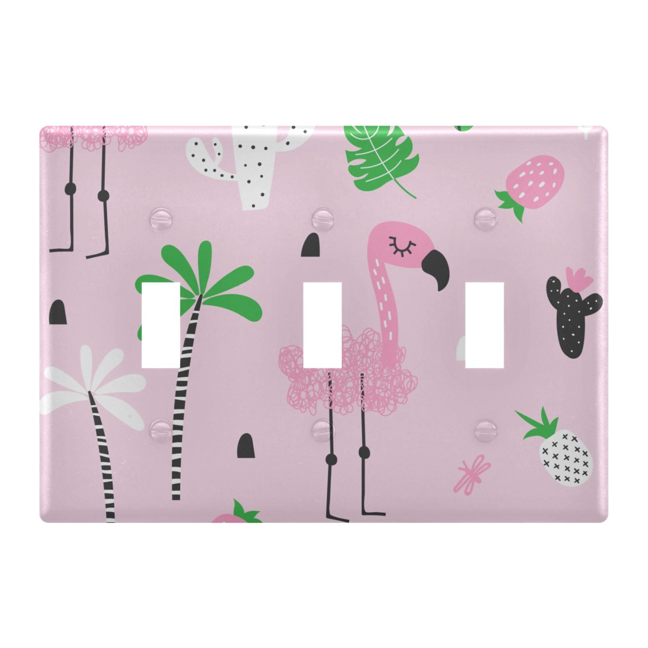 3 Gang Switch Covers Flamingo Cacti and Palm Trees on Pink Light Wall ...