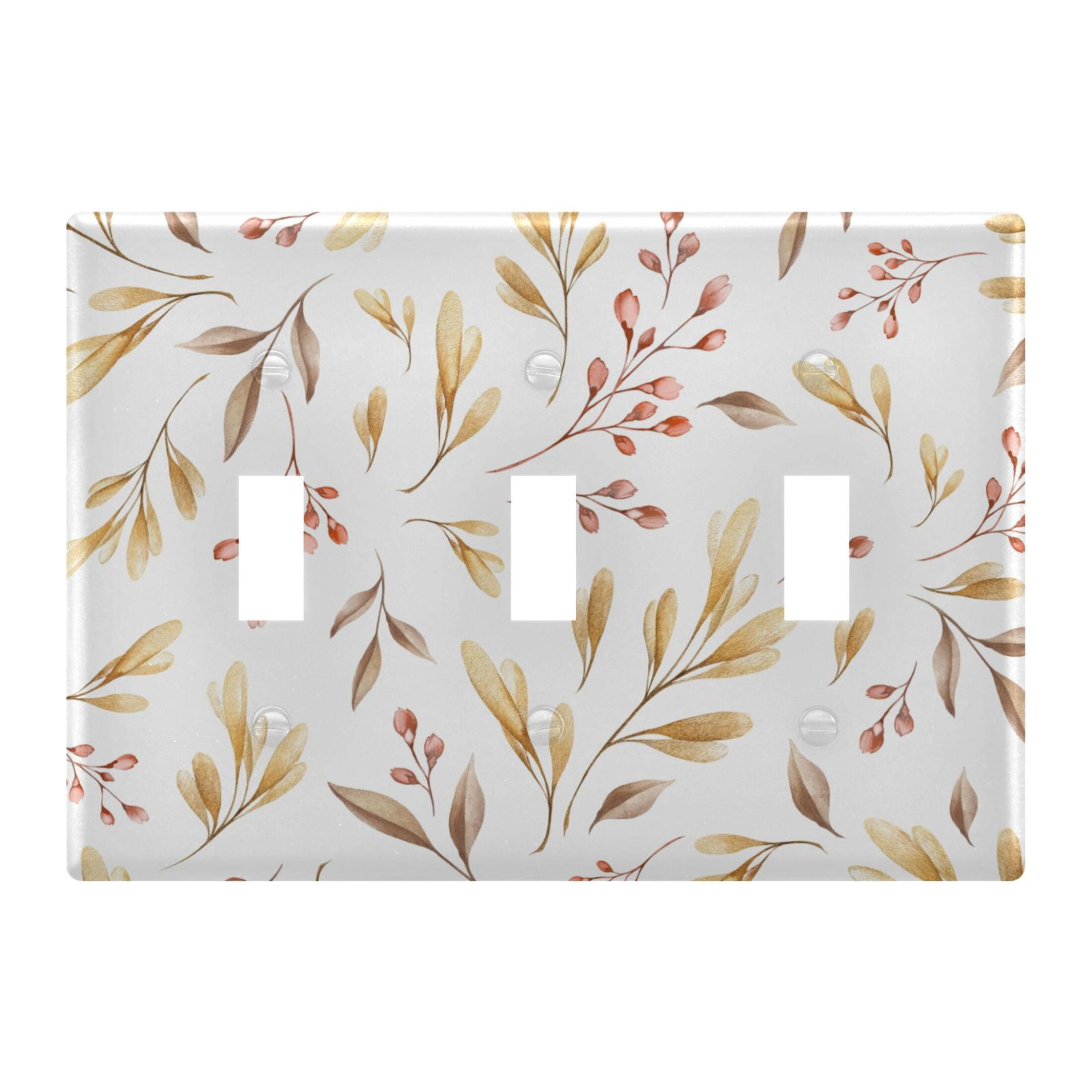 3 Gang Switch Covers Floral Botanical Yellow Leaves Light Wall Plate ...