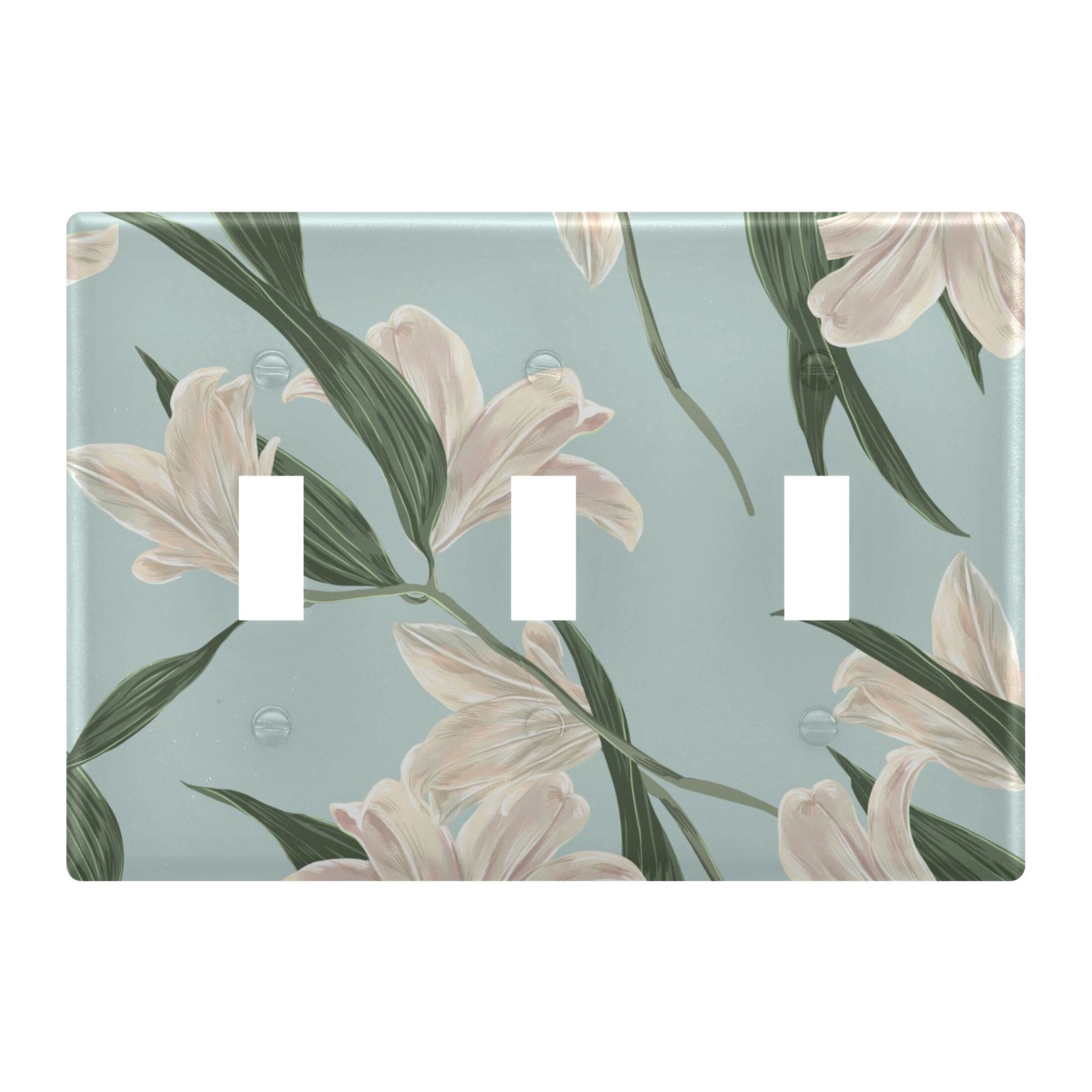 3 Gang Switch Covers Floral with White Lilies on Turquoise Light Wall ...