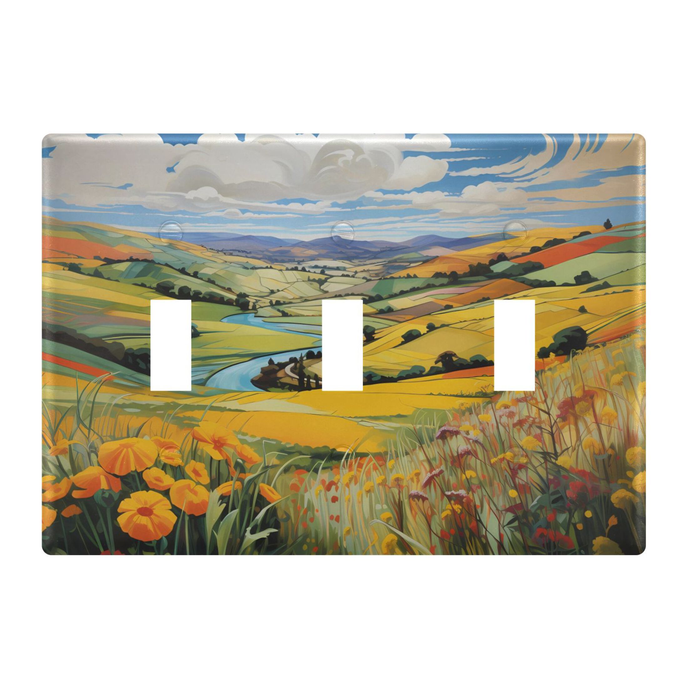 3 Gang Switch Covers Flowers Field and Sky Light Wall Plate Home ...