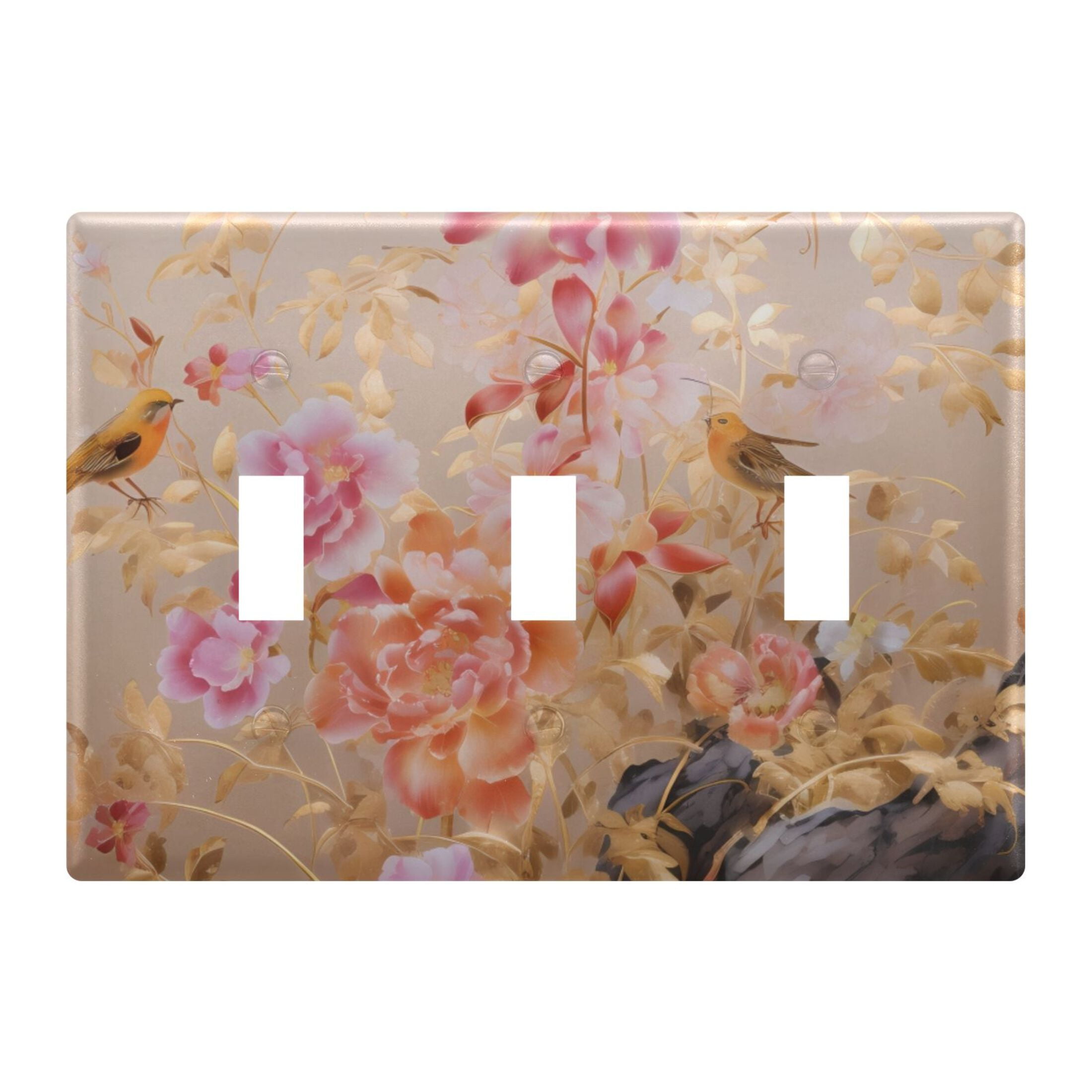 3 Gang Switch Covers Flowers with Birds Light Wall Plate Home Faceplate ...
