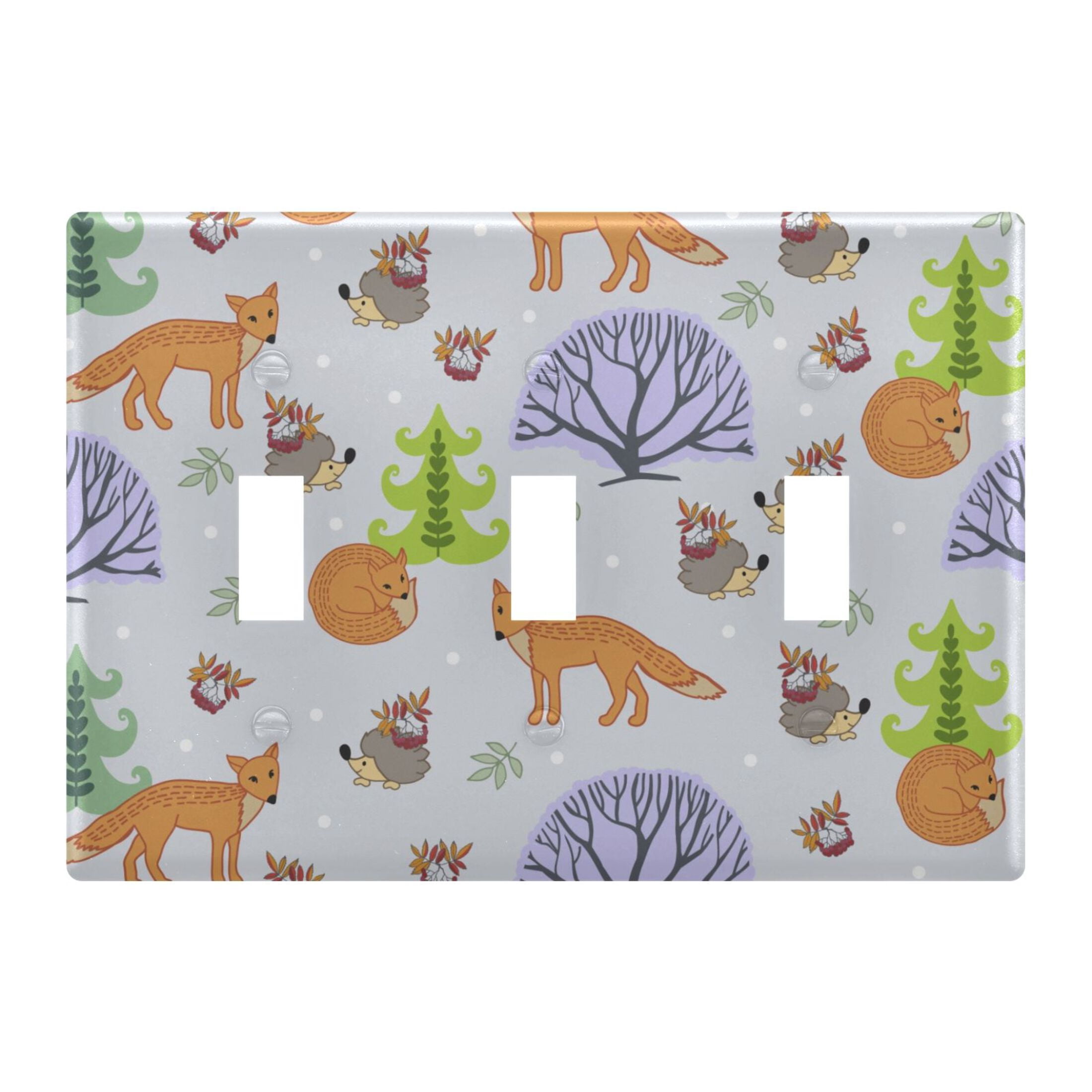3 Gang Switch Covers Forest with Foxes and Hedgehogs Light Wall Plate ...
