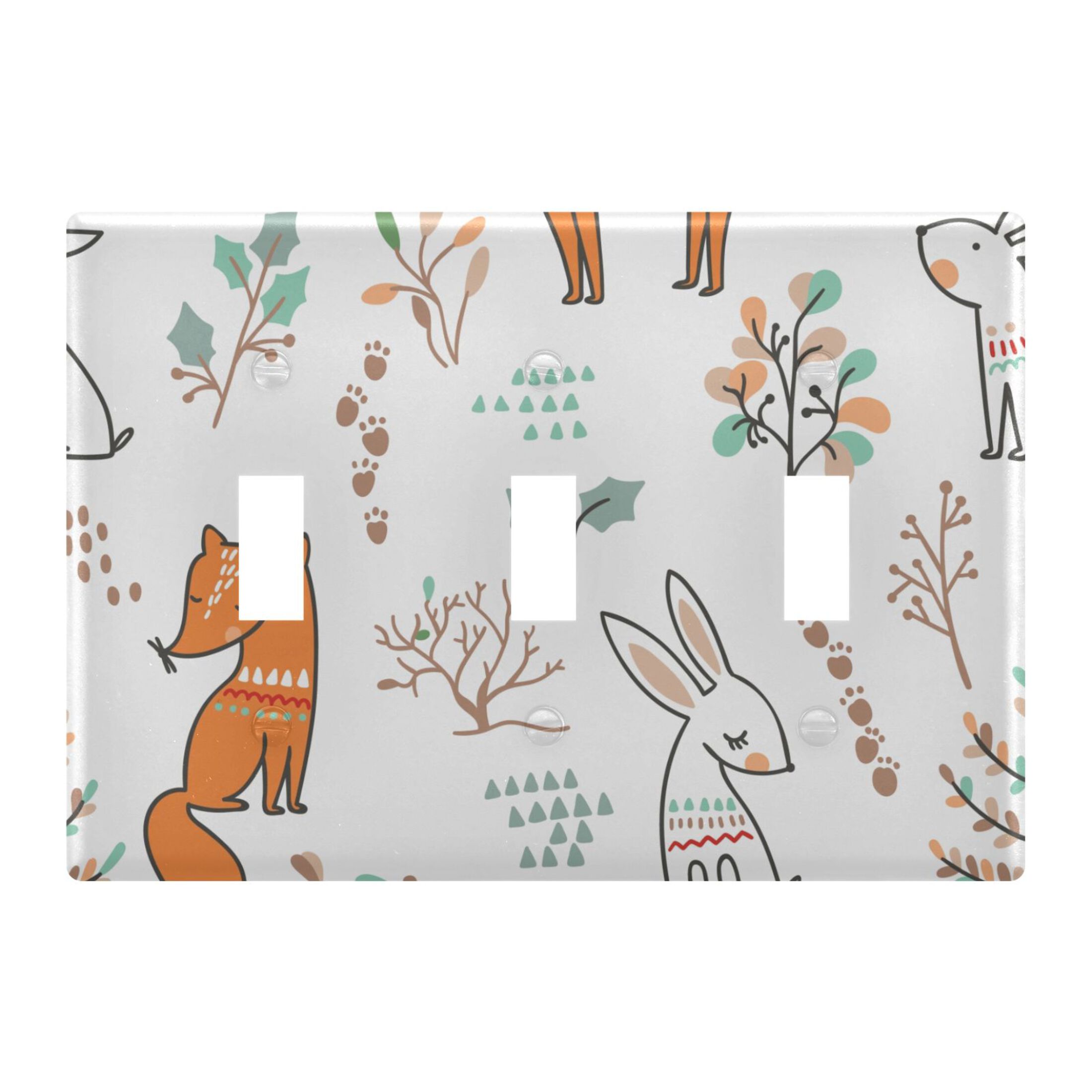 3 Gang Switch Covers Fox and Rabbits Light Wall Plate Home Faceplate ...