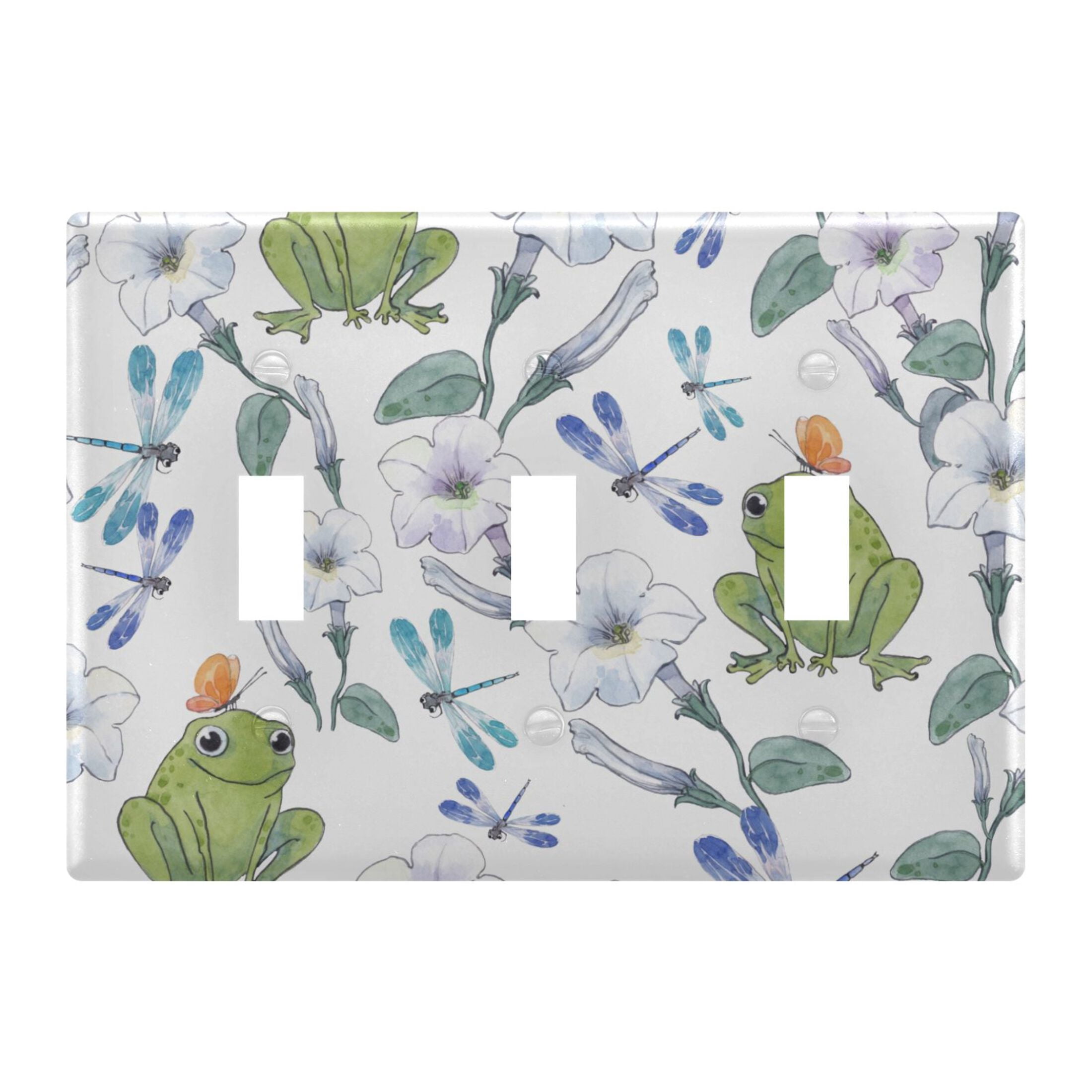 3 Gang Switch Covers Frog Flowers and Dragonflies Light Wall Plate Home ...
