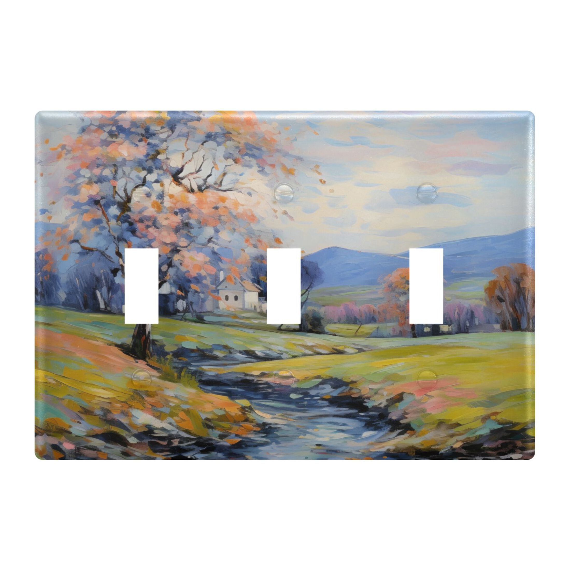 3 Gang Switch Covers Green Landscape Light Wall Plate Home Faceplate ...