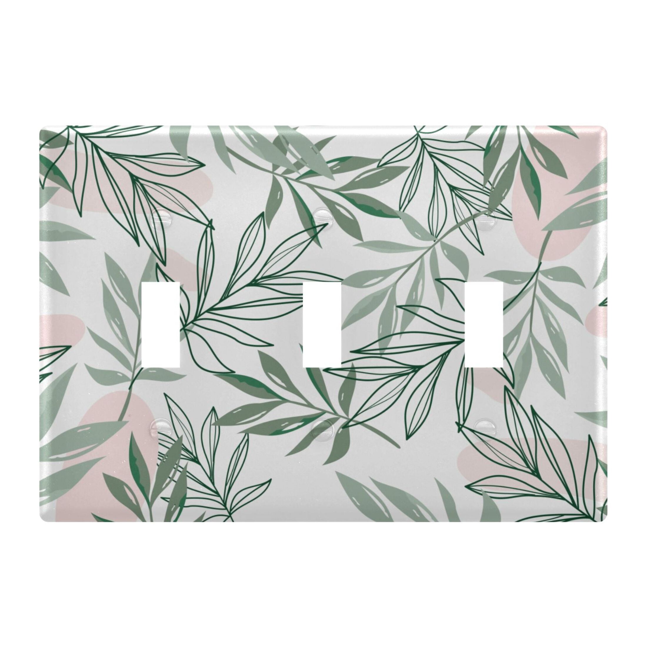 3 Gang Switch Covers Green Leaves with Pink Light Wall Plate Home ...