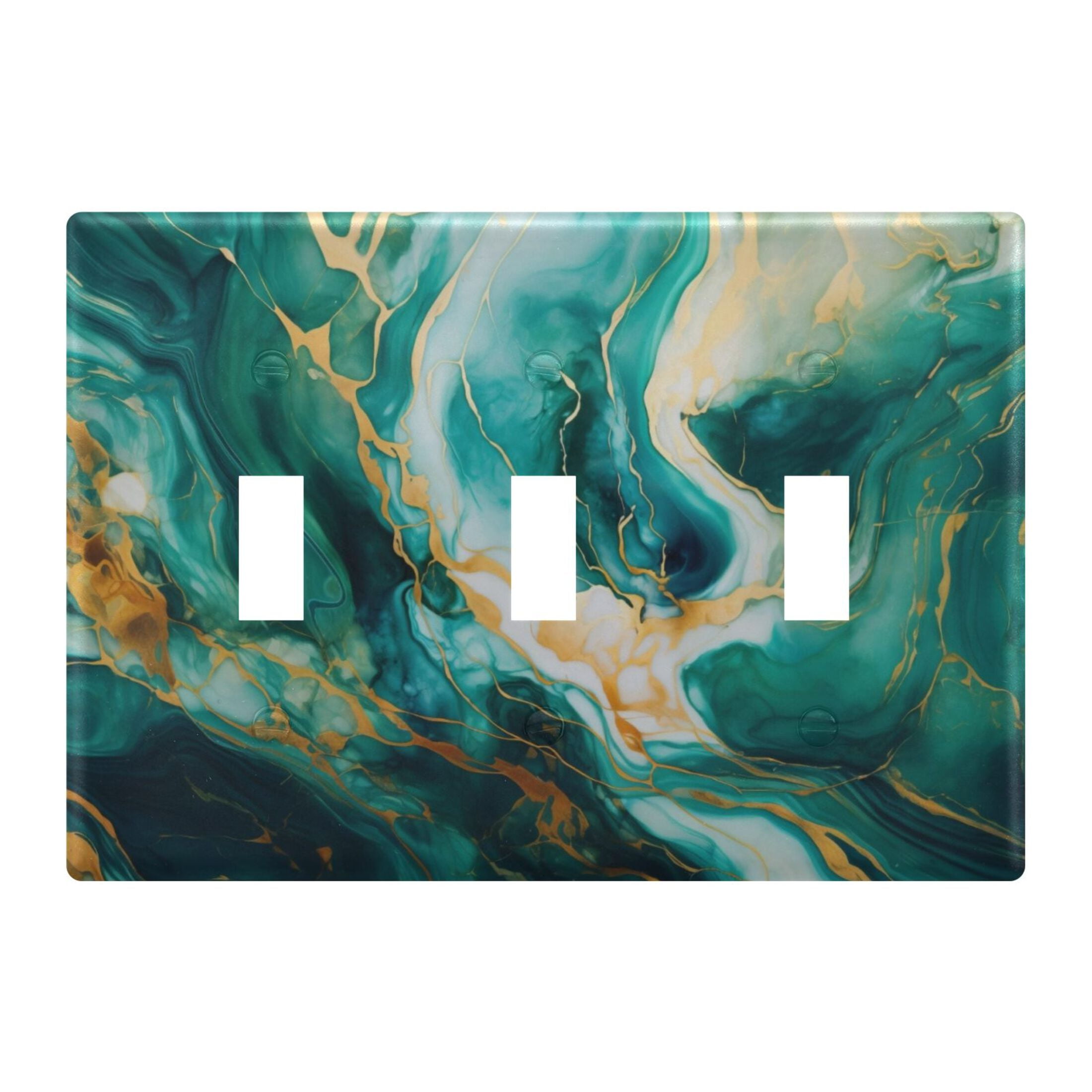3 Gang Switch Covers Green and Gold Marble Light Wall Plate Home ...
