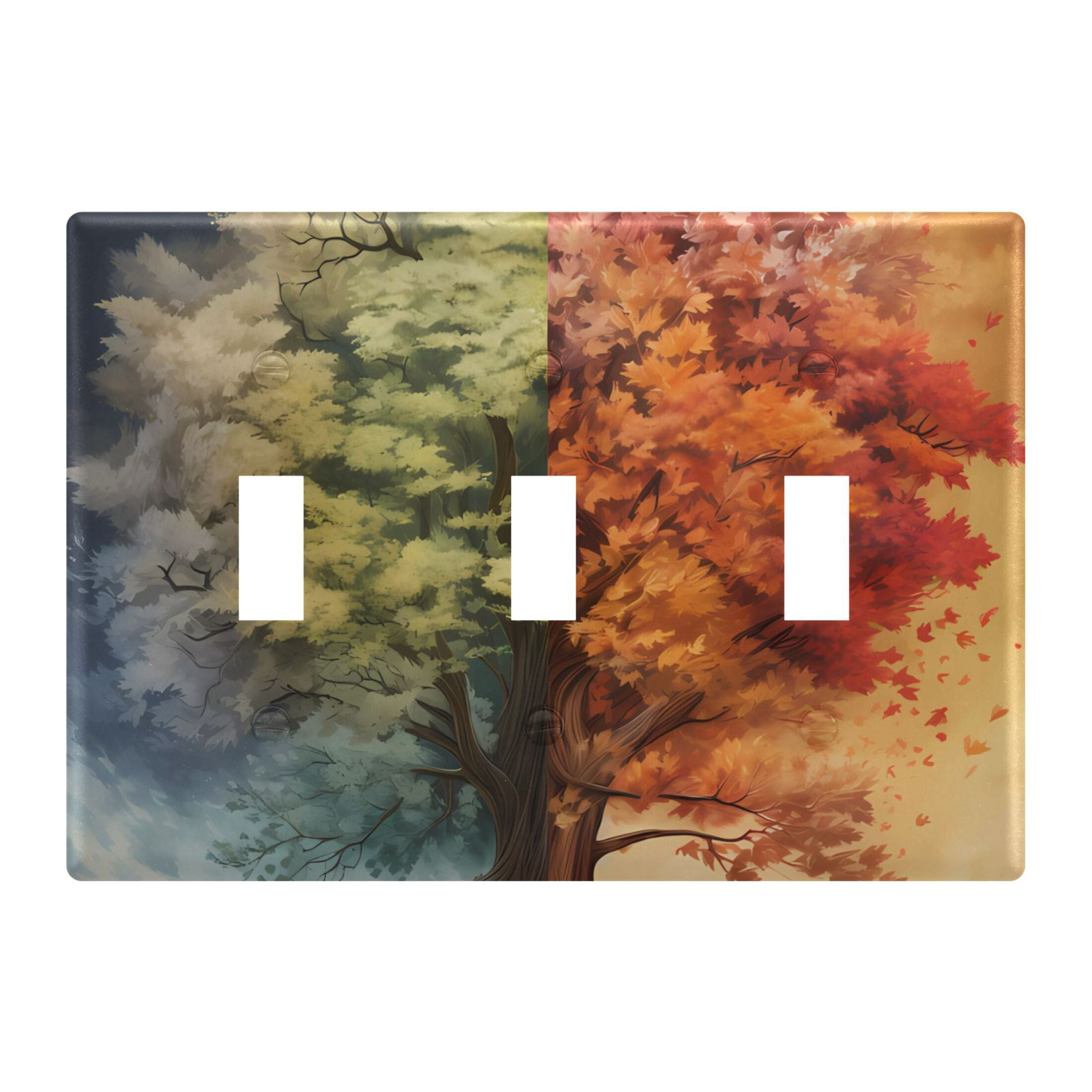 3 Gang Switch Covers Green and Orange Tree Light Wall Plate Home ...