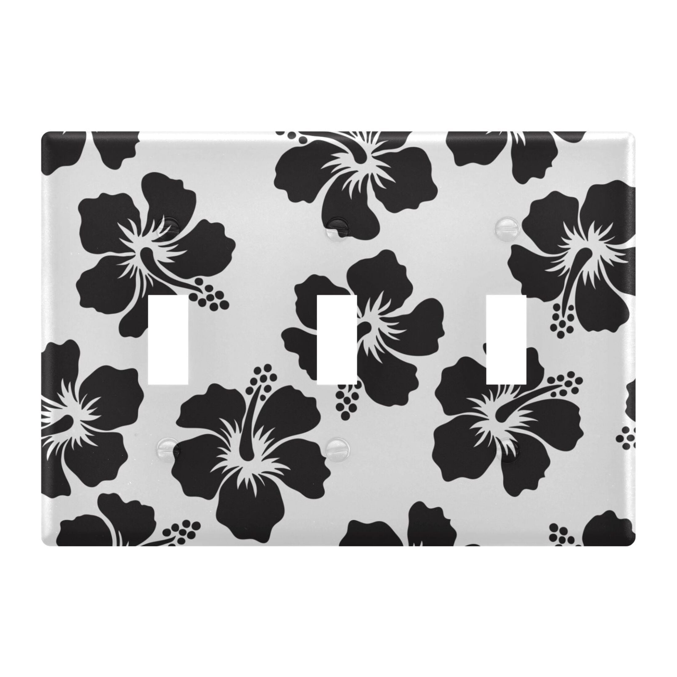 3 Gang Switch Covers Hibiscus Flowers with Black and White Light Wall ...