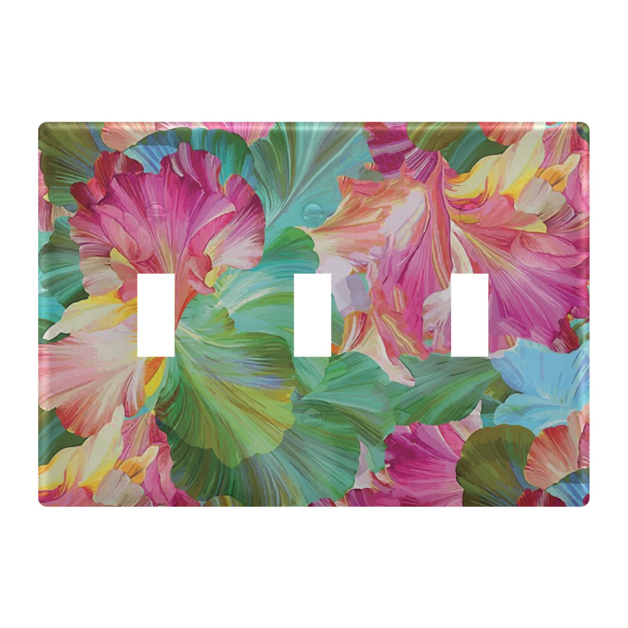 3 Gang Switch Covers Leaves in Pink Green and Yellow Light Wall Plate ...
