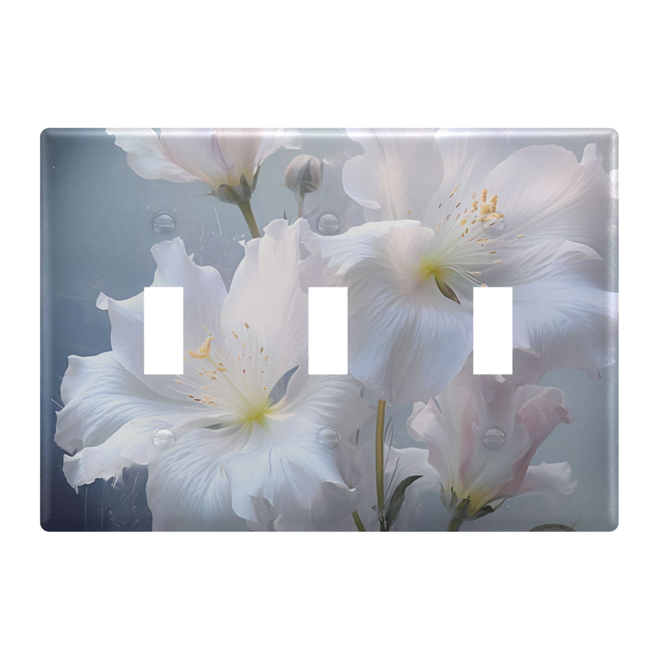 3 Gang Switch Covers Lily White Flowers Floral Light Wall Plate Home ...