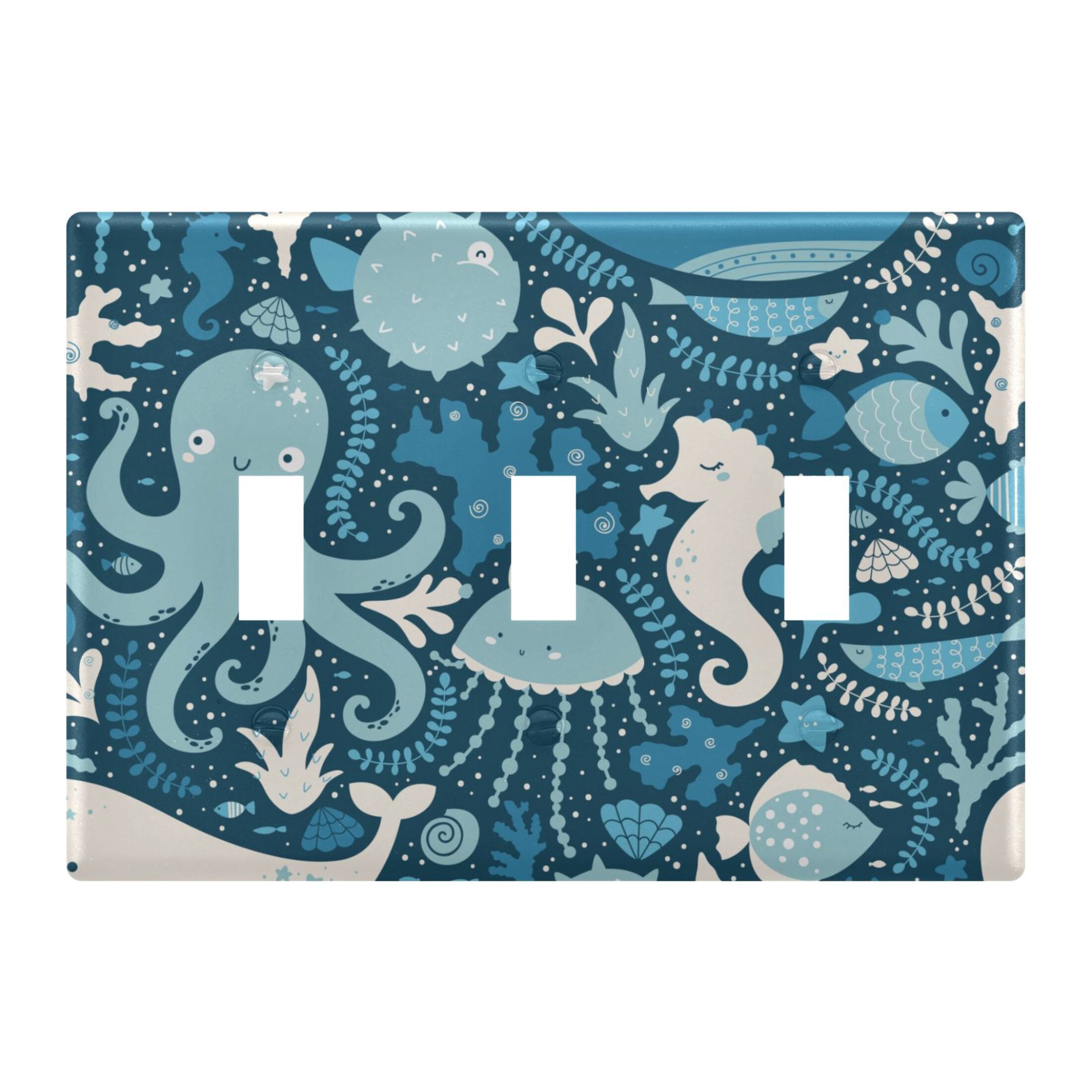 3 Gang Switch Covers Octopus and Seahorse Blue Light Wall Plate Home ...