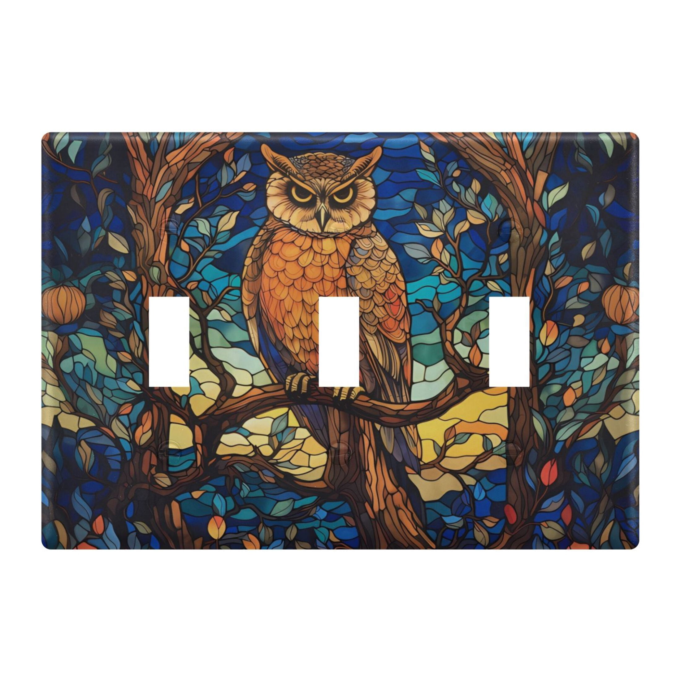 3 Gang Switch Covers Owl on Tree Light Wall Plate Home Faceplate Switch ...