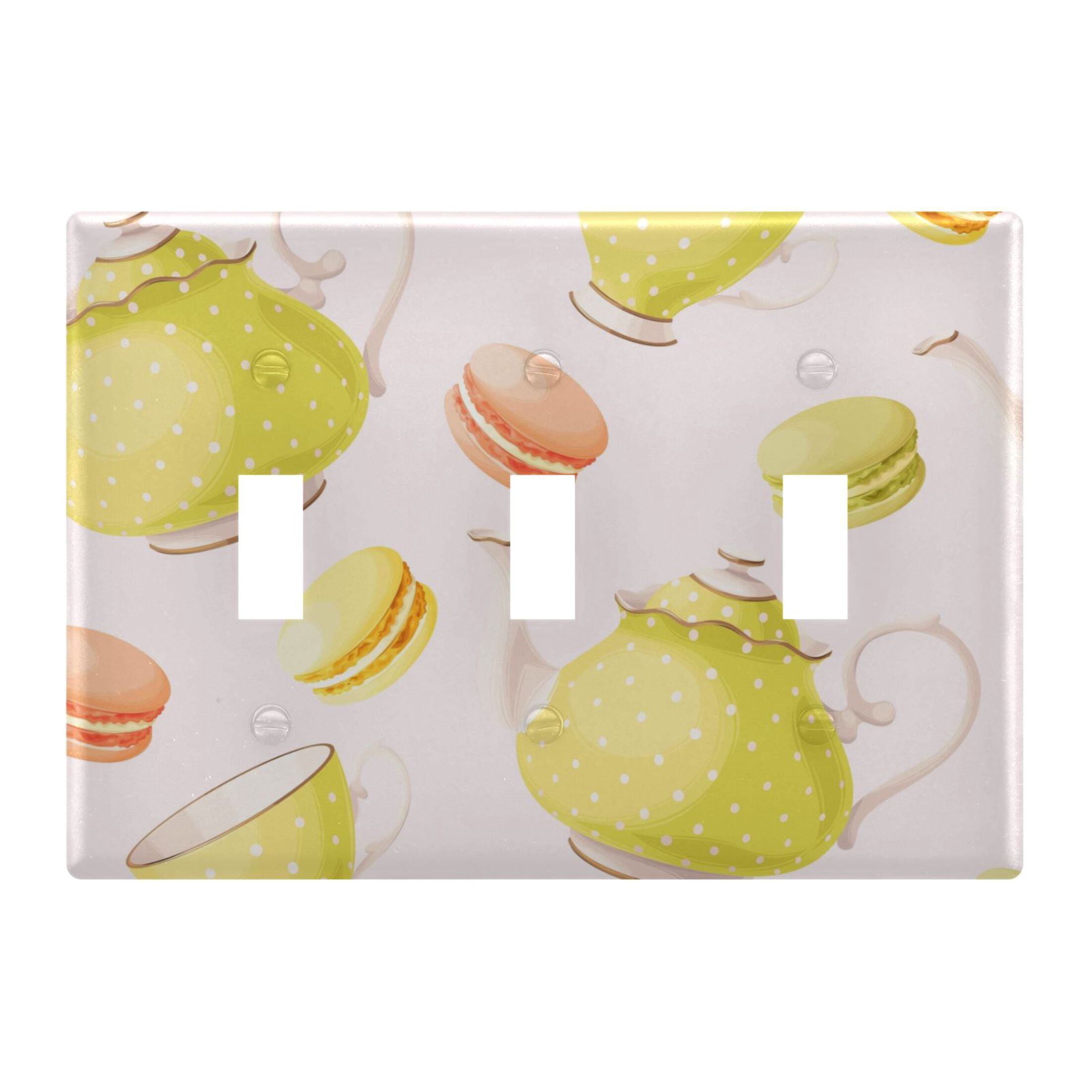 3 Gang Switch Covers Pattern with Teapots and Yellow Light Wall Plate ...