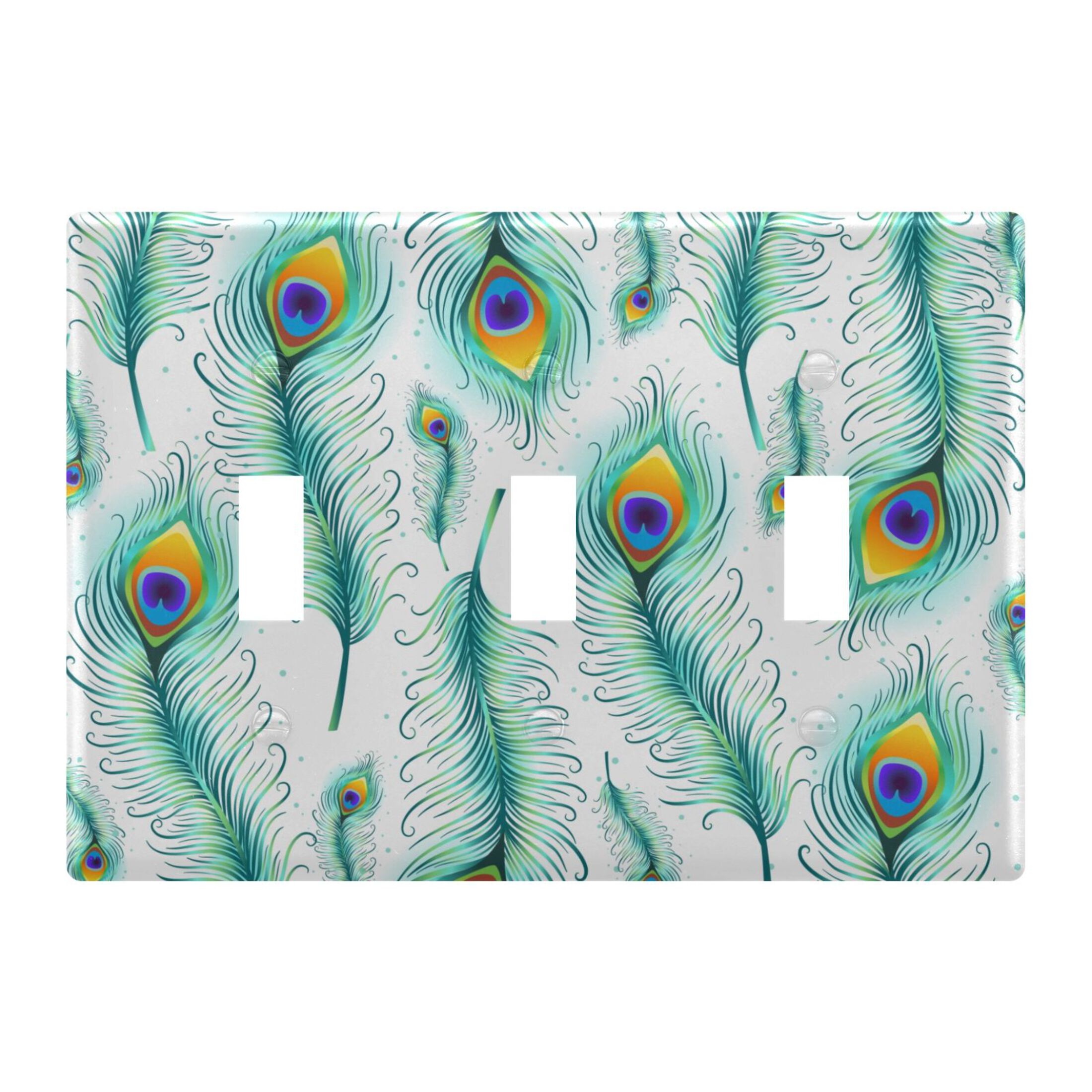 3 Gang Switch Covers Peacock Feather with Green Light Wall Plate Home ...