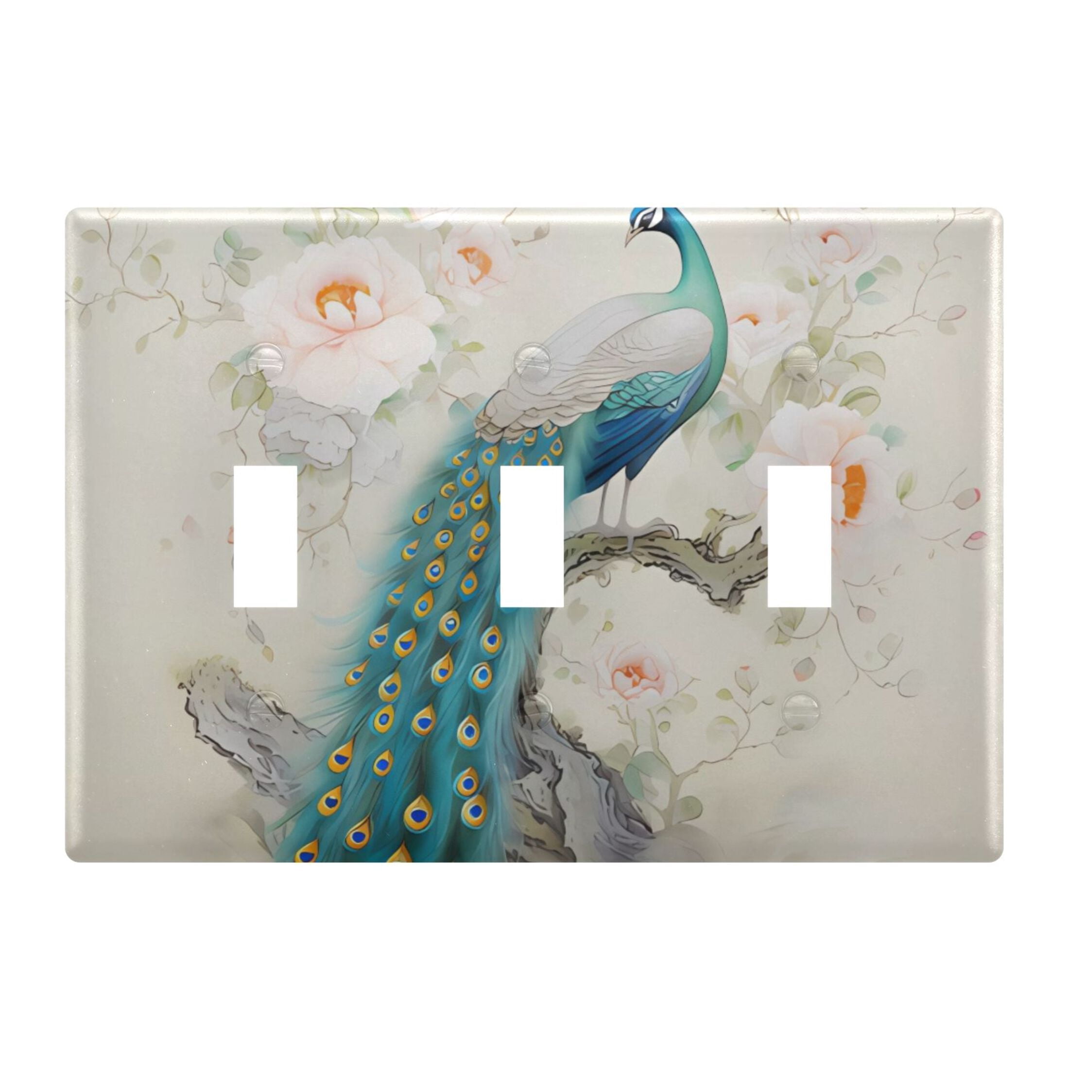 3 Gang Switch Covers Peacock and Flowers Light Wall Plate Home ...