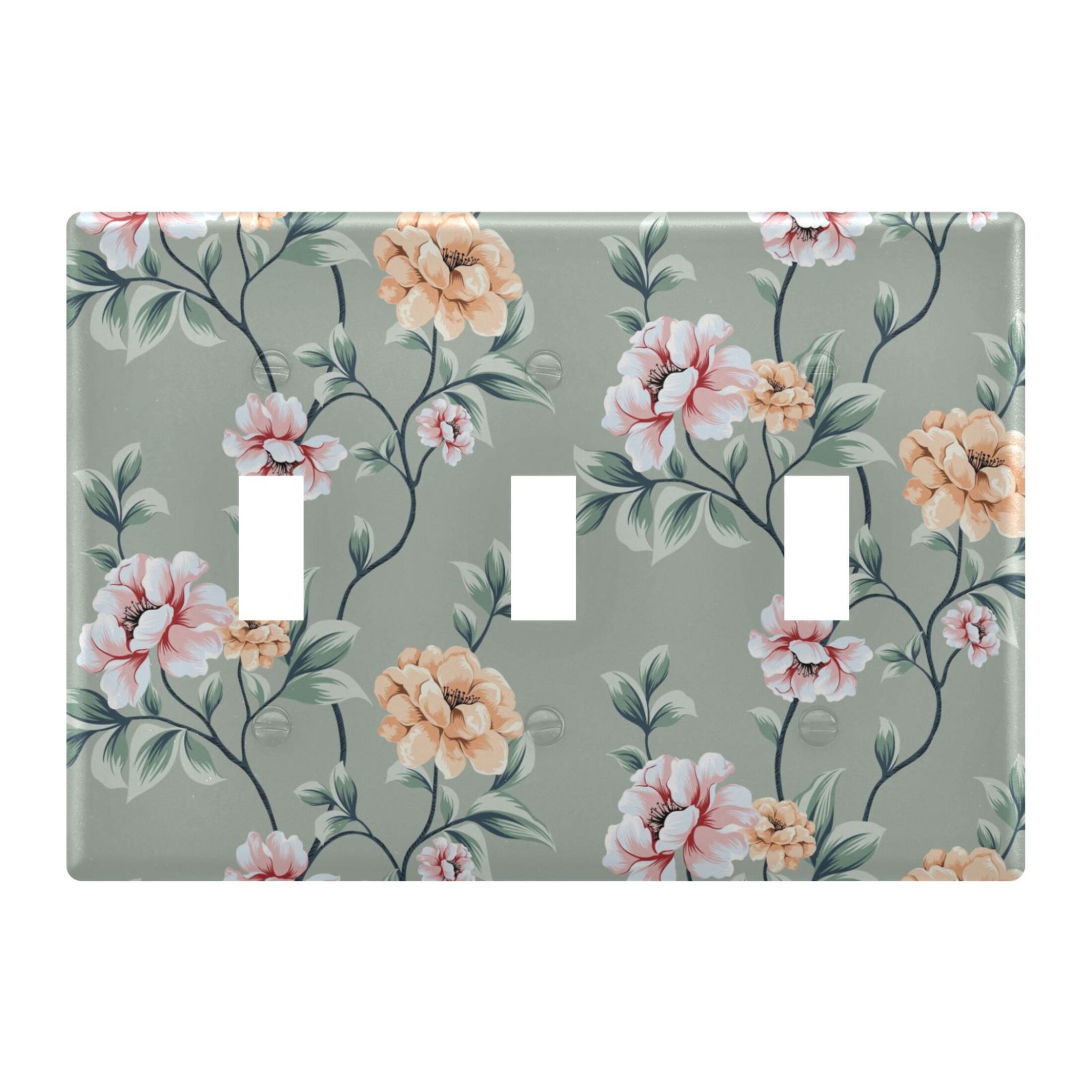 3 Gang Switch Covers Pink Flowers with Green Leaves Light Wall Plate ...