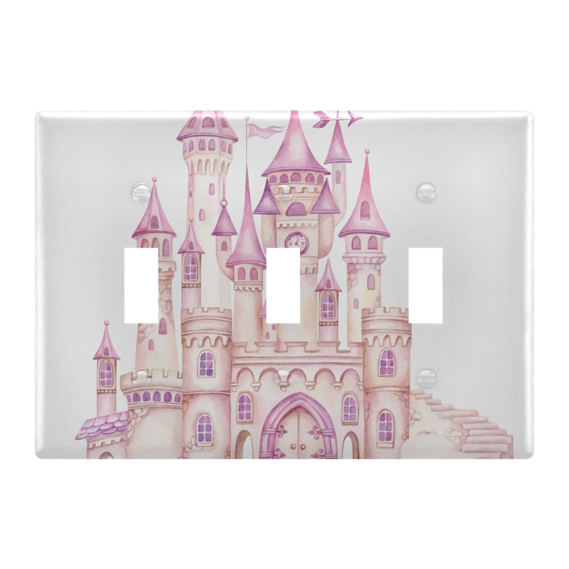 3 Gang Switch Covers Pink Princess Castle on Clouds Light Wall Plate ...