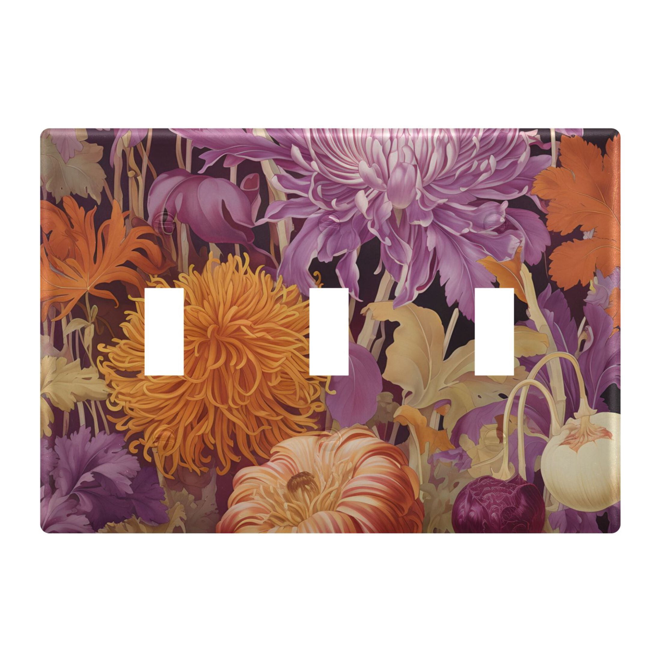 3 Gang Switch Covers Purple Flowers Light Wall Plate Home Faceplate ...
