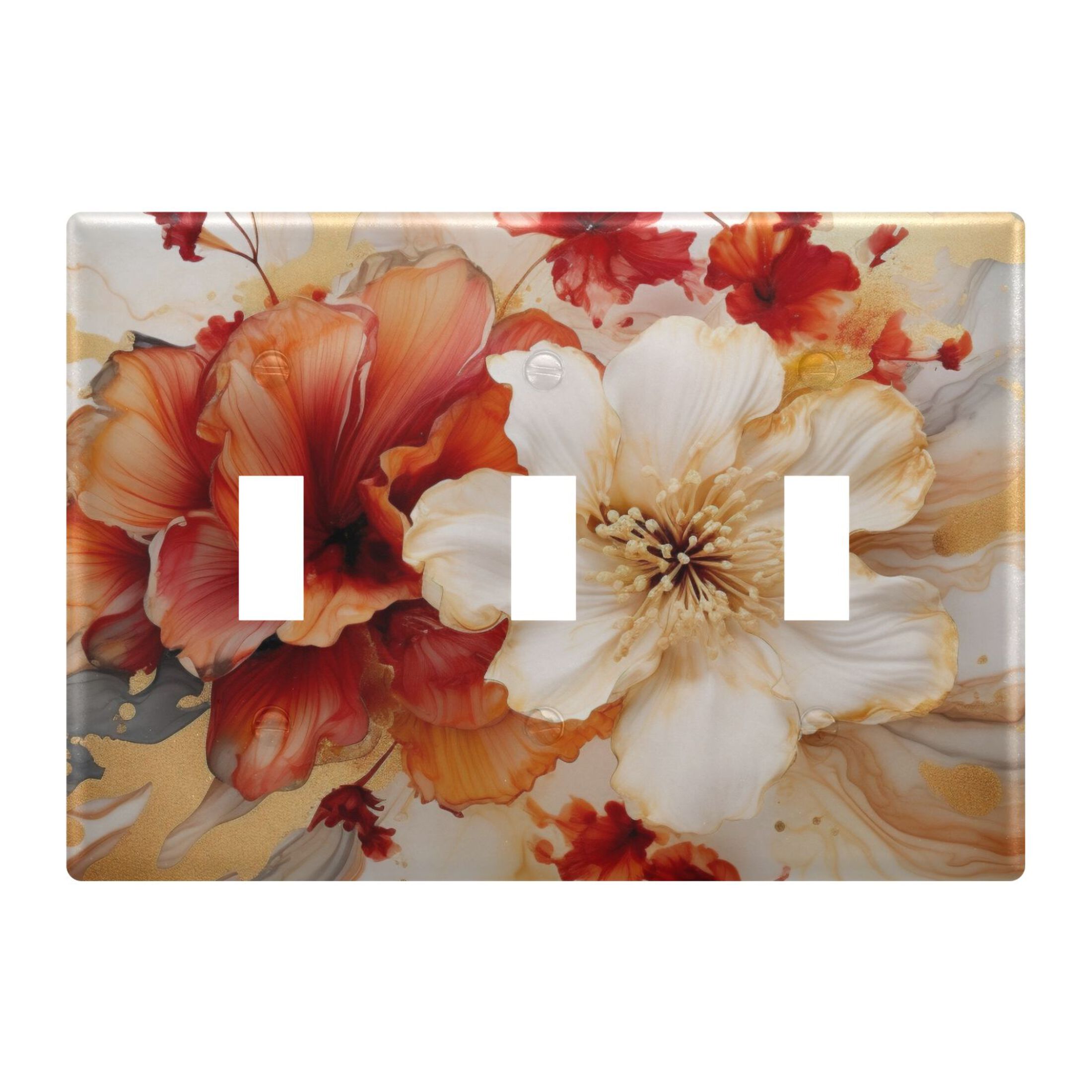 3 Gang Switch Covers Red Flowers Light Wall Plate Home Faceplate Switch ...