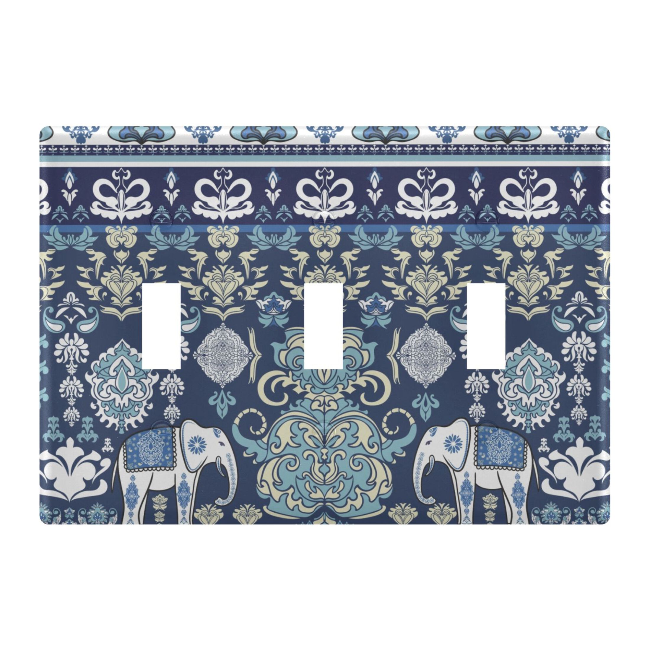 3 Gang Switch Covers Retro Pattern with Elephants Light Wall Plate Home ...
