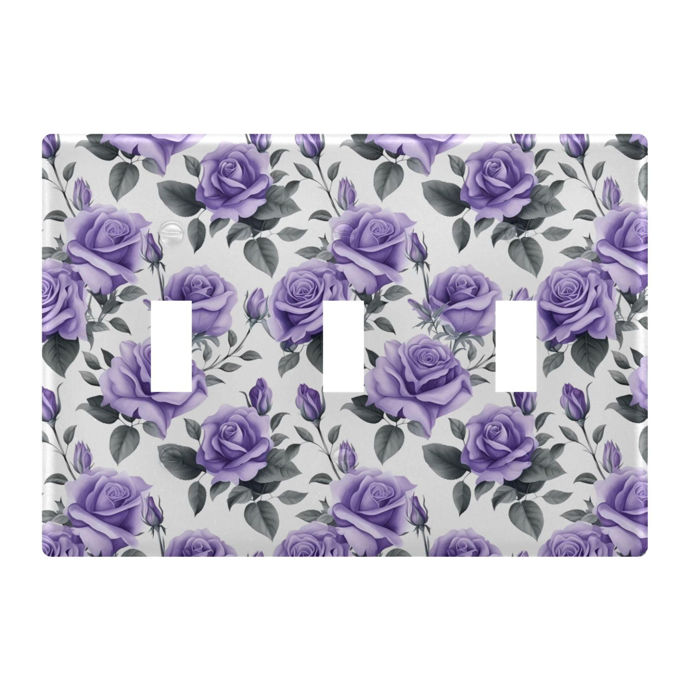 3 Gang Switch Covers Rose Flowers Purple Light Wall Plate Home ...