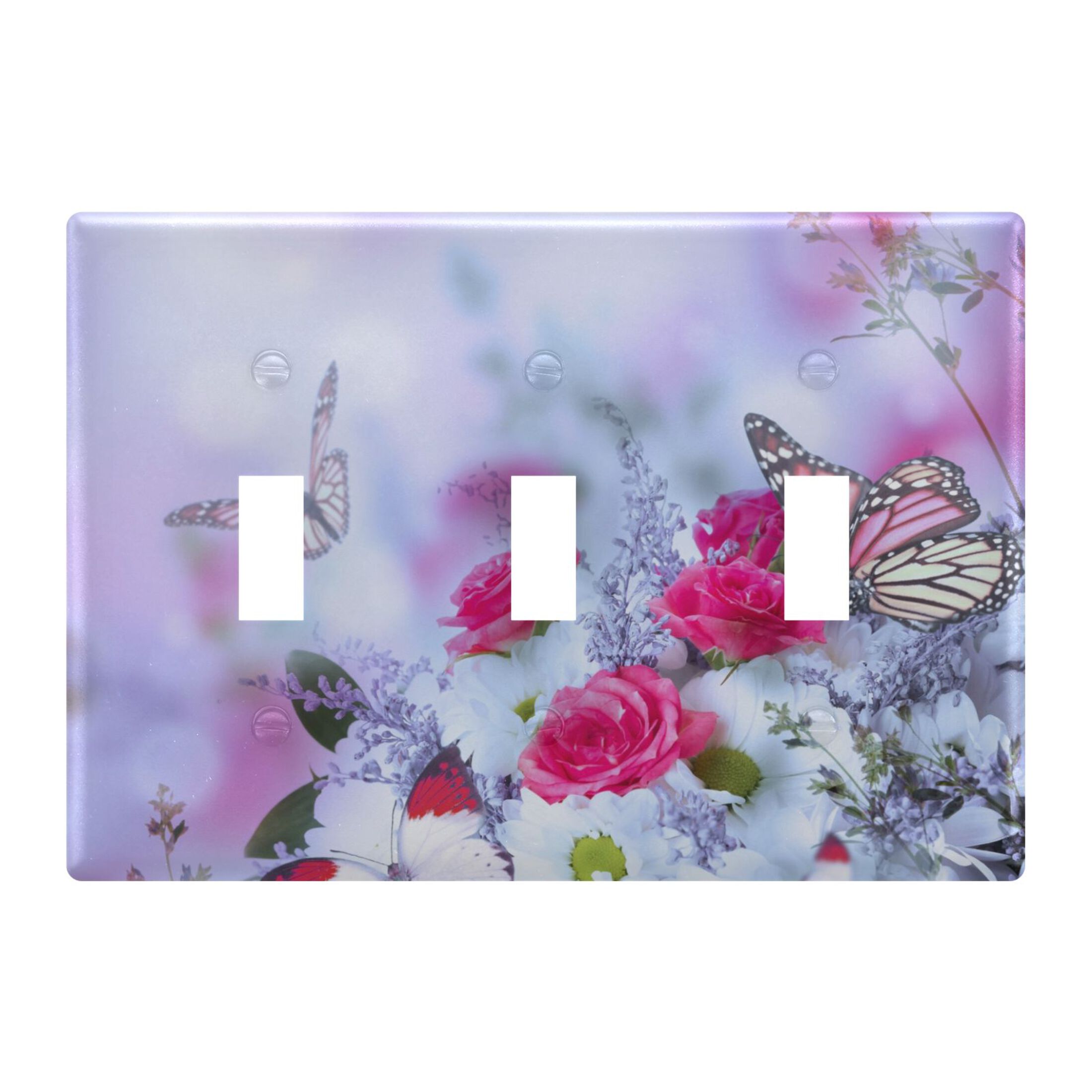 3 Gang Switch Covers Roses Butterfly Floral Light Wall Plate Home ...