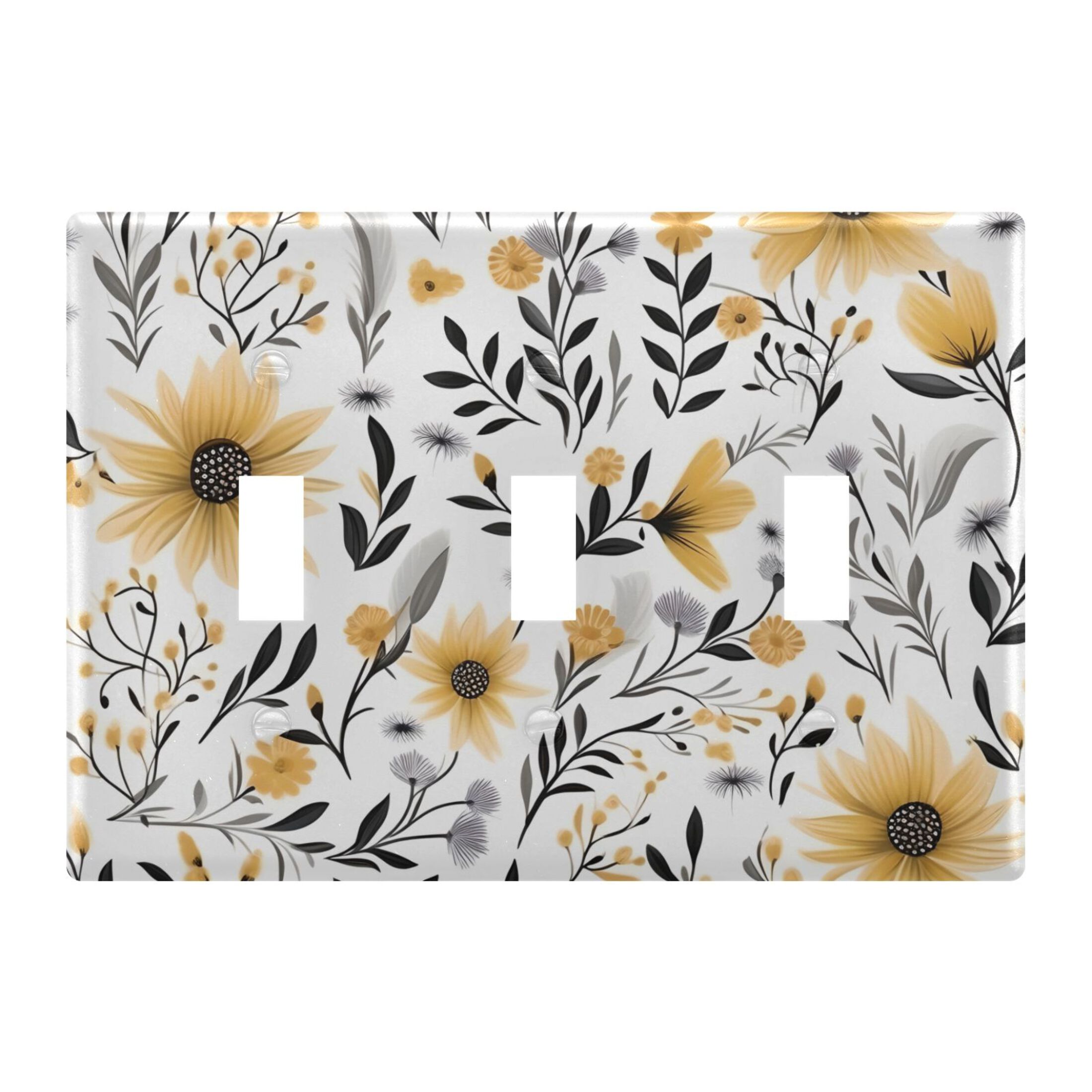 3 Gang Switch Covers Sunflowers and Leaves Light Wall Plate Home ...