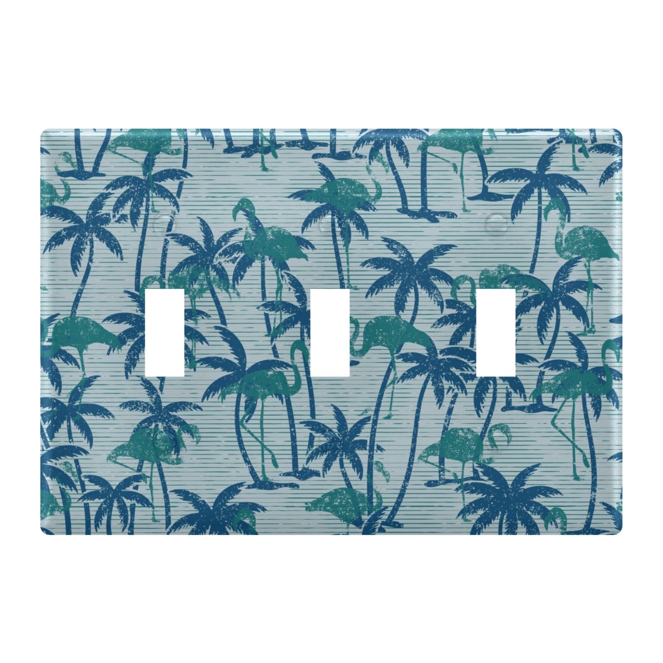 3 Gang Switch Covers Tropical Palm Trees with Flamingo Light Wall Plate ...