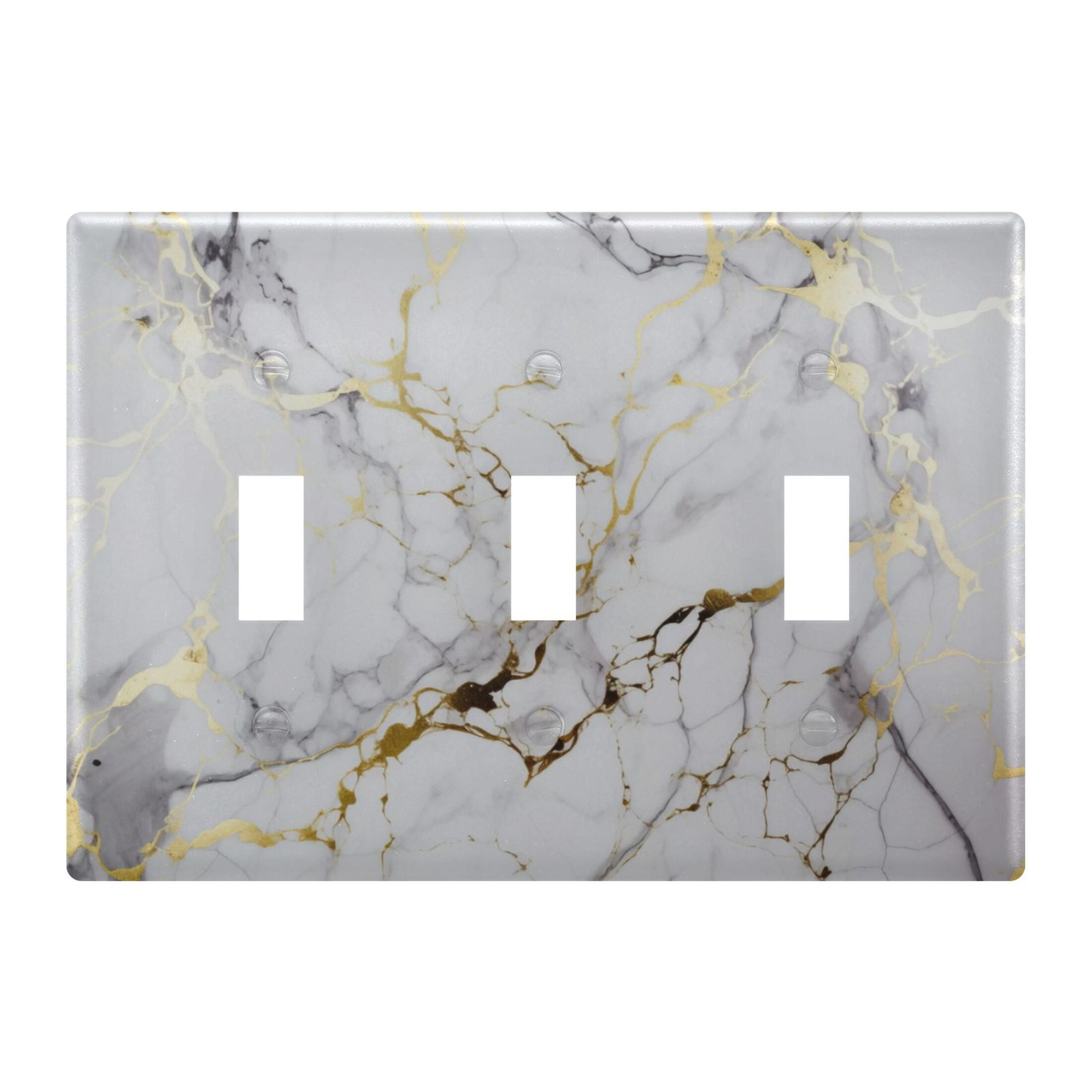 3 Gang Switch Covers White and Gold Marble Light Wall Plate Home ...