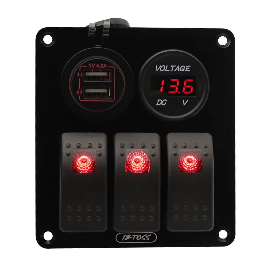 3 Gang Switch Panel with 12V-24V LED Digital Voltmeter 4.8A Dual USB ...