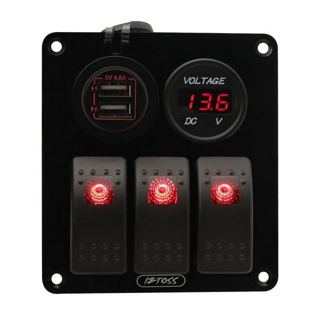 3 Gang Switch Panel with 12V-24V LED Digital Voltmeter 4.8A Dual USB ...