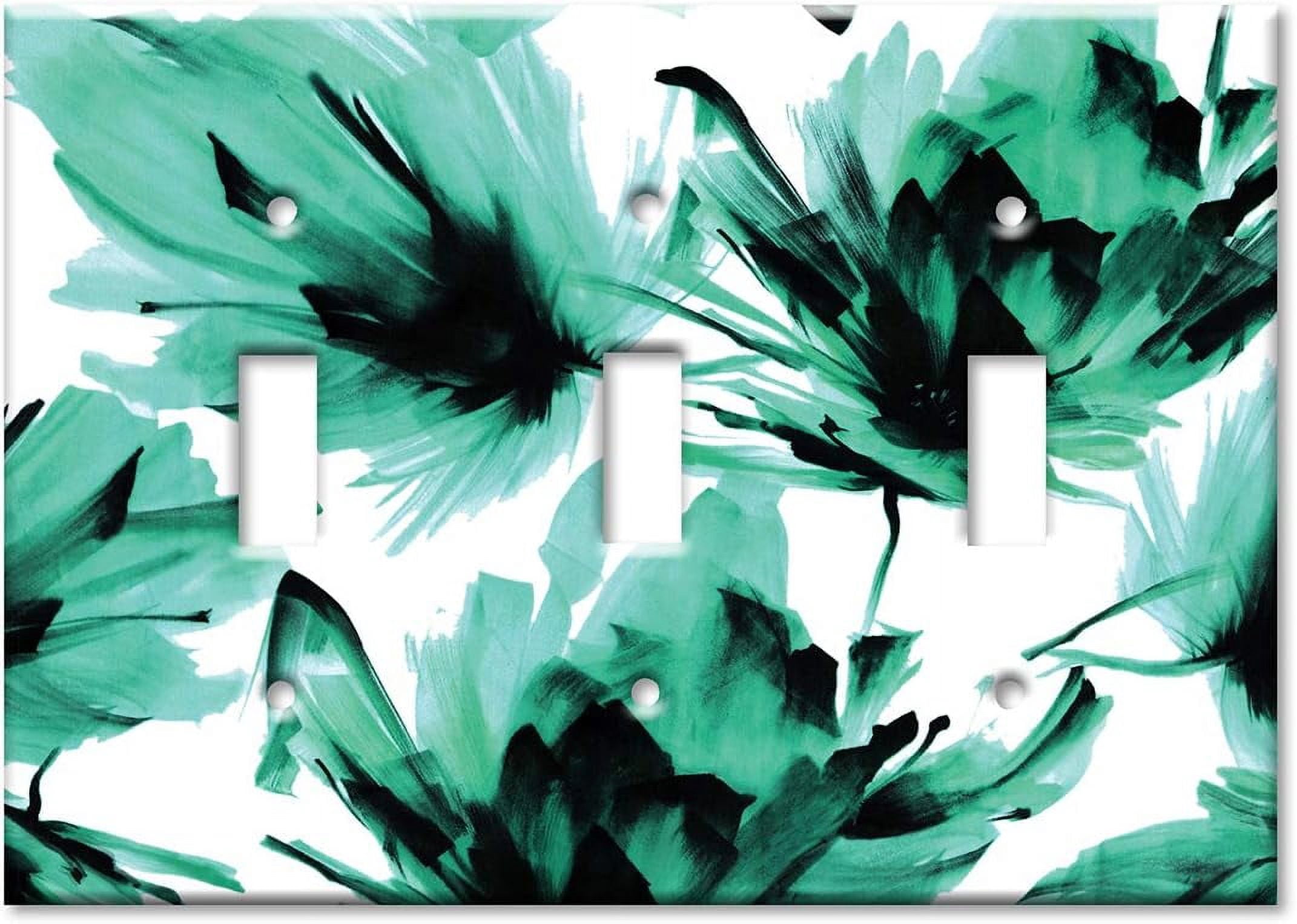 3 Gang Toggle Decorative Metal Wall Plate - Green Black Leaf Painting ...