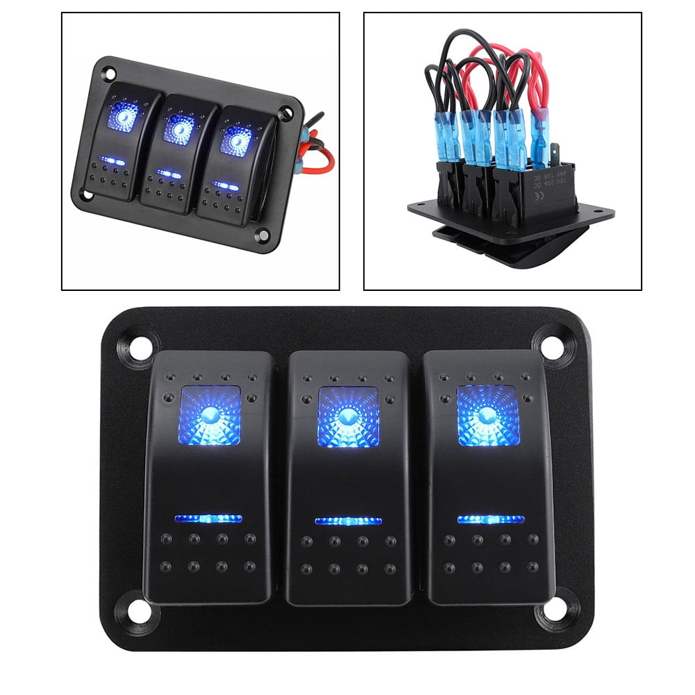 3 Gang Toggle Rocker Switch Panel Usb Car Boat Marine Rv Truck Blue Led ...