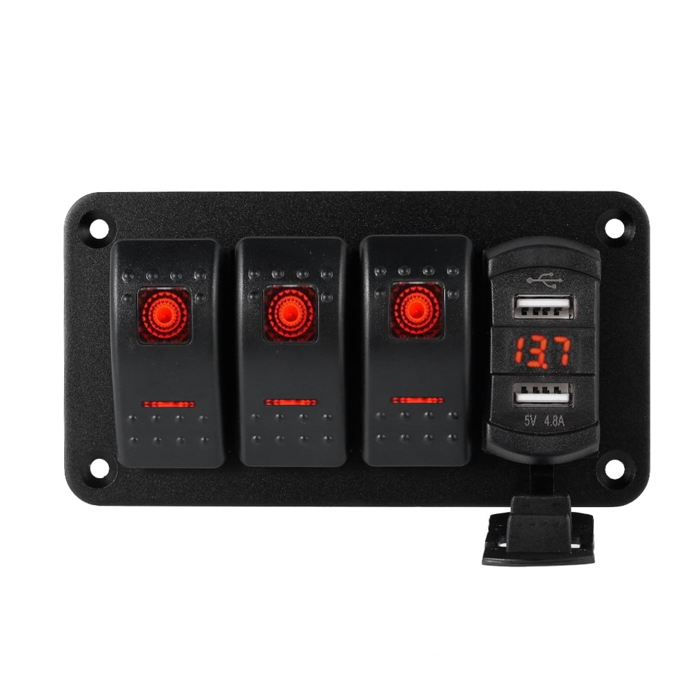 3 Gang Toggle Switch Panel 12V 24V Waterproof Rocker with Dual USB ...