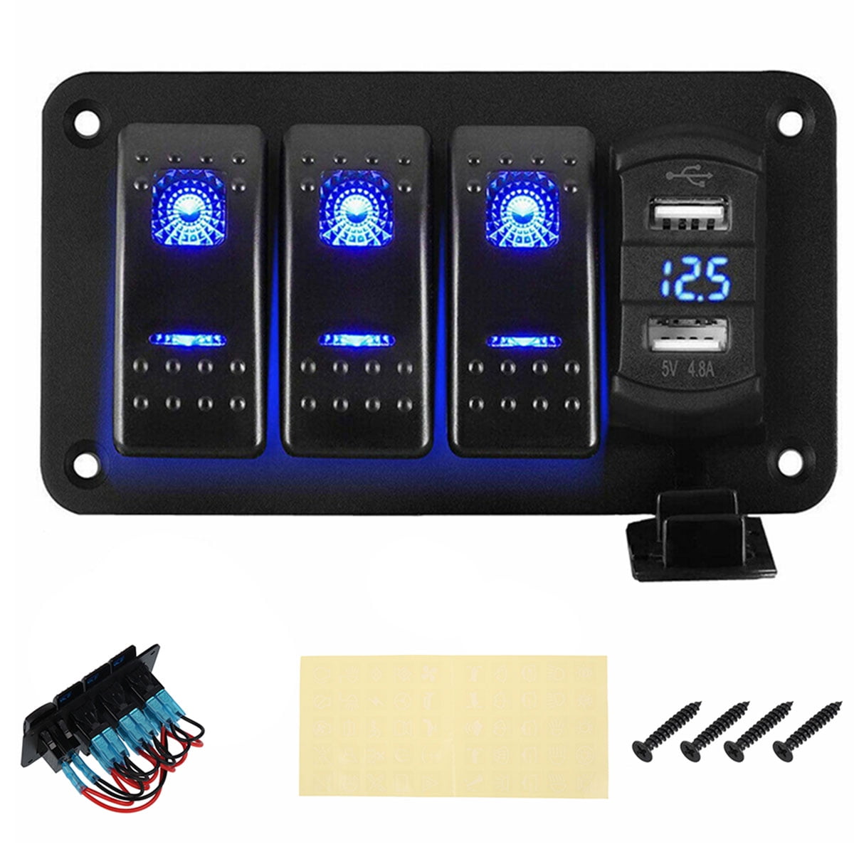 3 Gang Toggle Switch Panel 12V 24V, Waterproof, Dual USB, LED Car ...