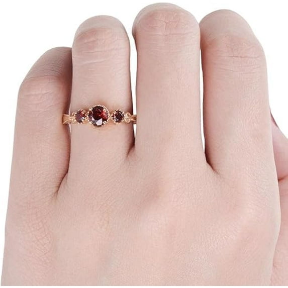 3 Garnet Gemstone Ring, Natural Garnet Tiny Ring, January Birthstone, Womens Ring, Gold Micron ...