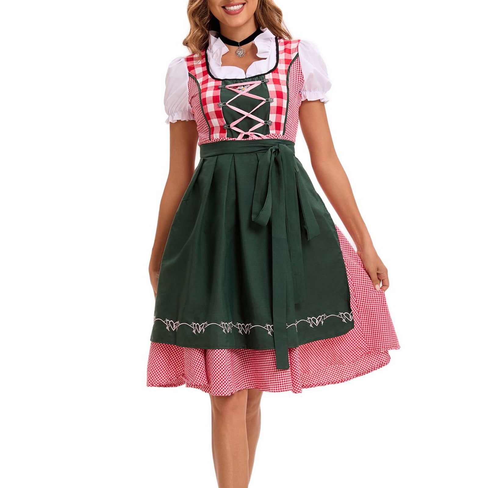 3. German Dirndl Costume Set 3Pcs Women's Oktoberfest Dress Apron Bow ...