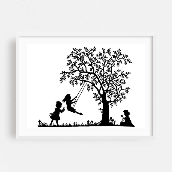 3 Girls Playing Silhouette - Digital Art Black and White Nature White ...