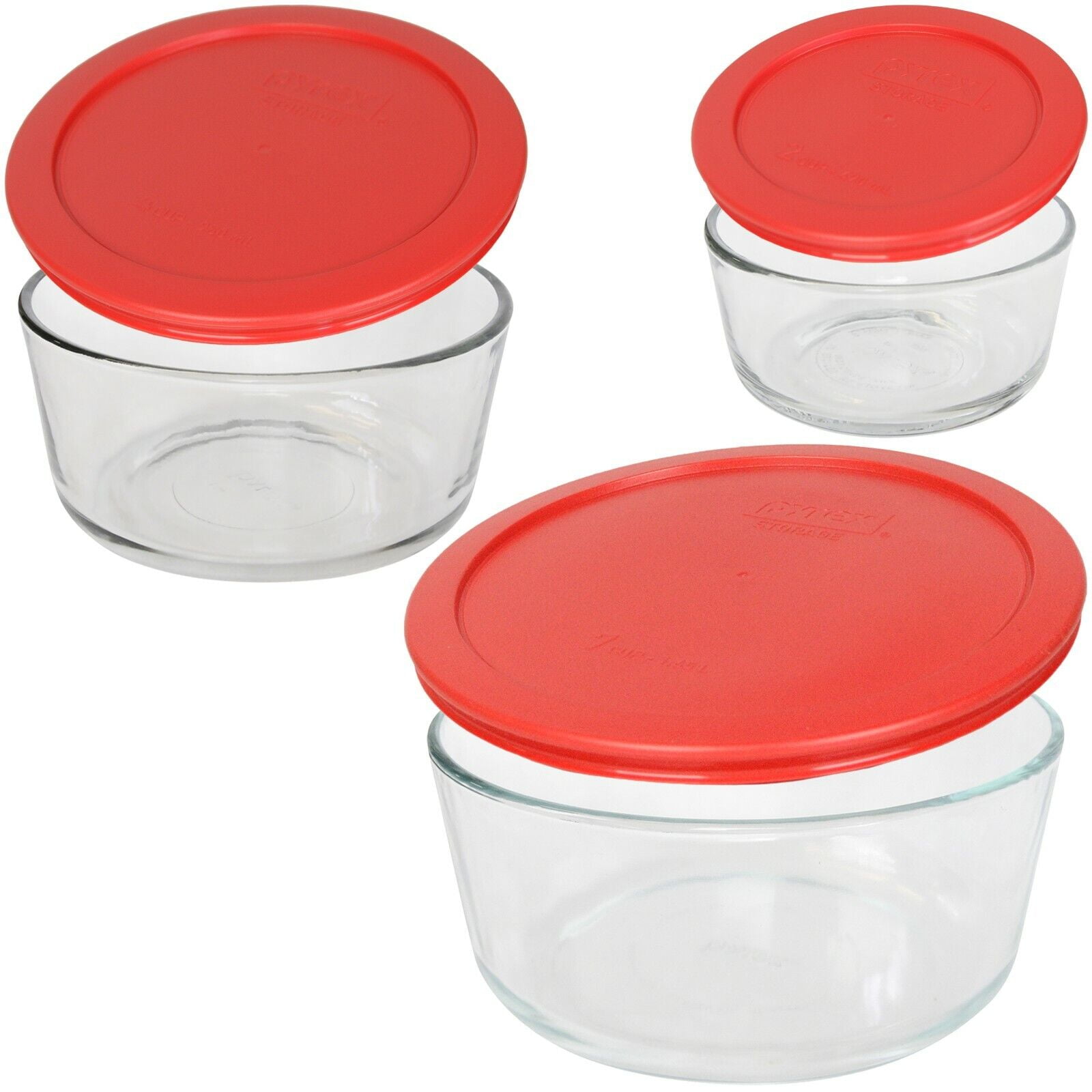 (3) Glass Food Storage Bowls and (3) Red Lids for 7200, 7201, and 7203 ...