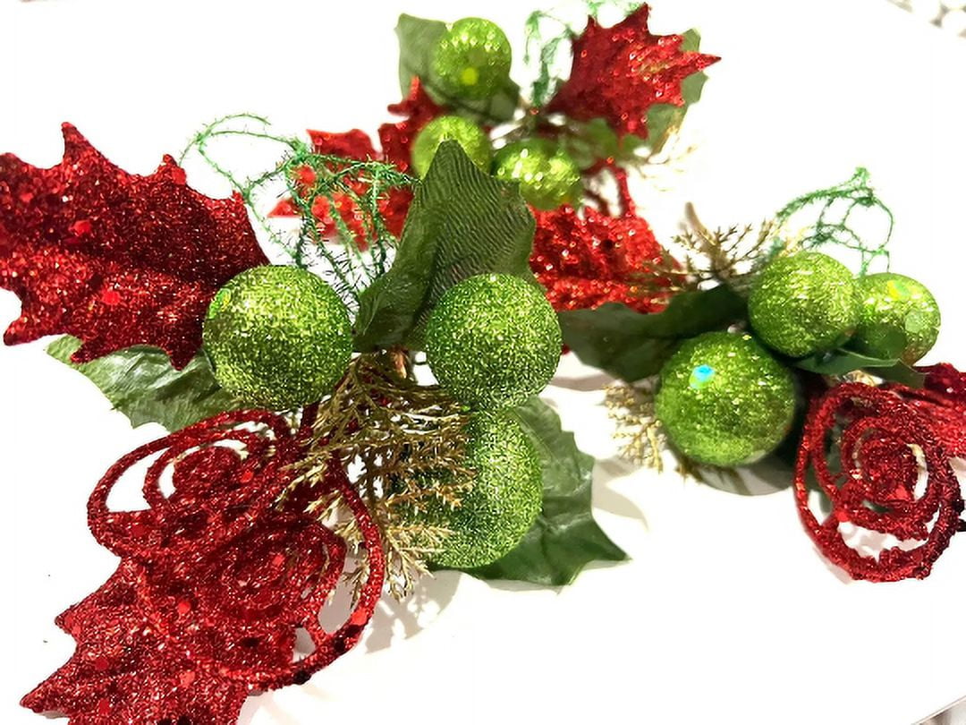 3 Glitter Red white And Green Christmas Pick - Green Monster Christmas ...