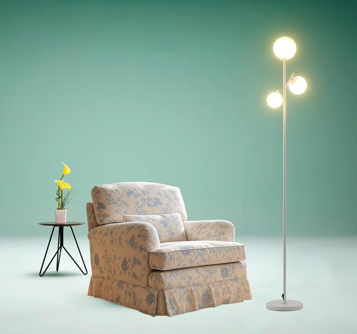 3 Globe Mid Century Floor Lamp, Vintage Standing Lamp with 3 LED Bulbs ...