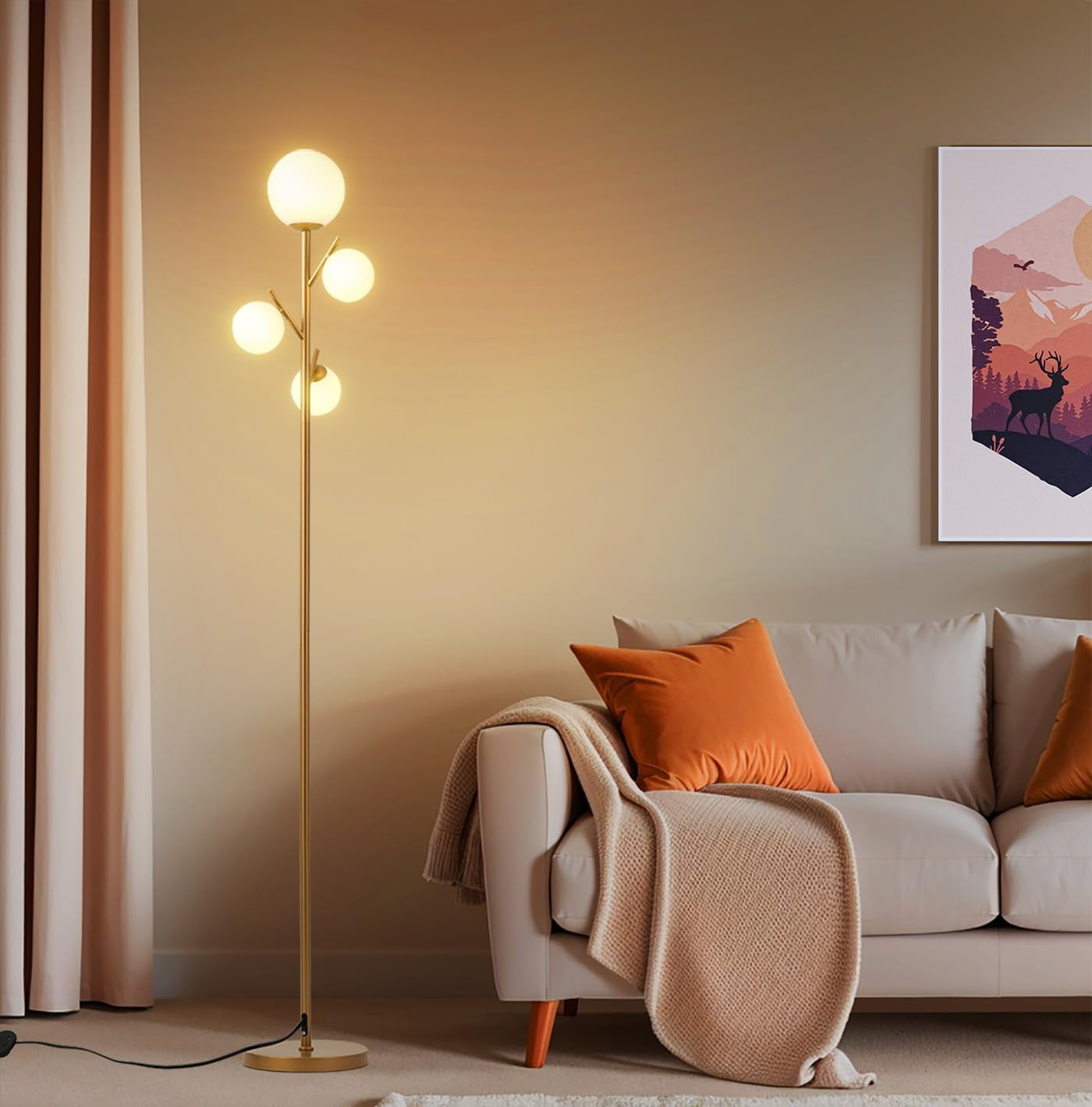 3 Globe Mid Century Floor Lamp, Vintage Standing Lamp with 3 LED Bulbs ...