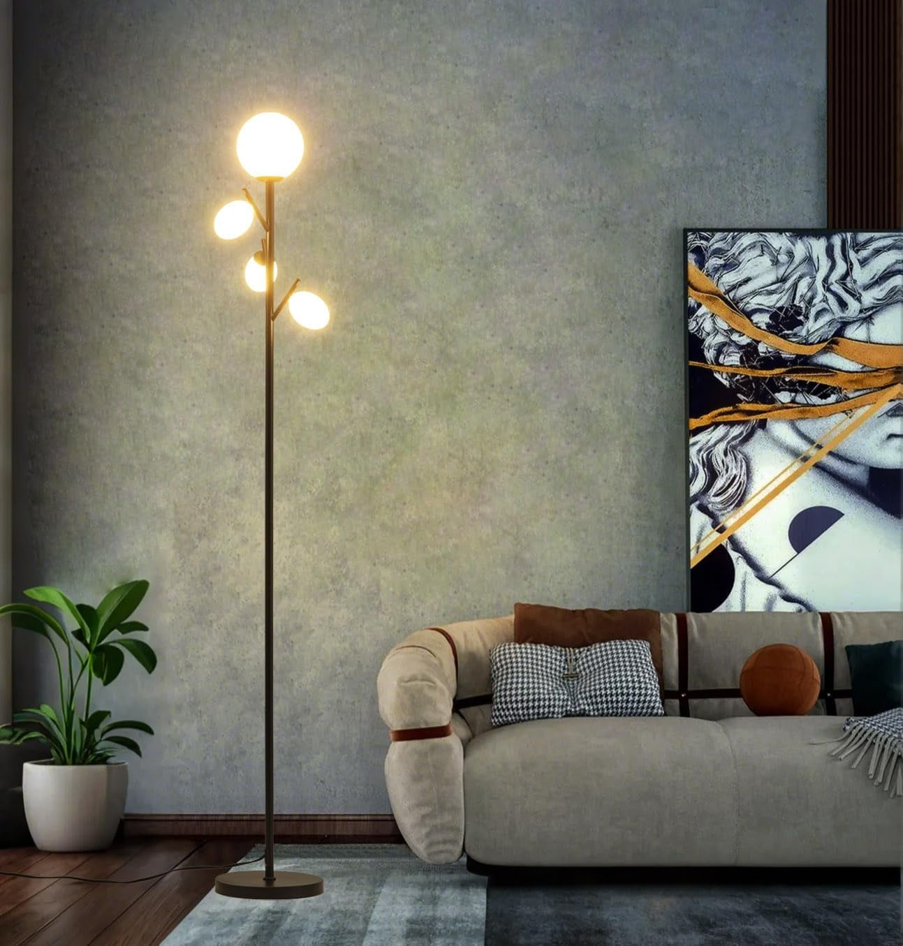 3 Globe Mid Century Floor Lamp, Vintage Standing Lamp with 3 LED Bulbs ...