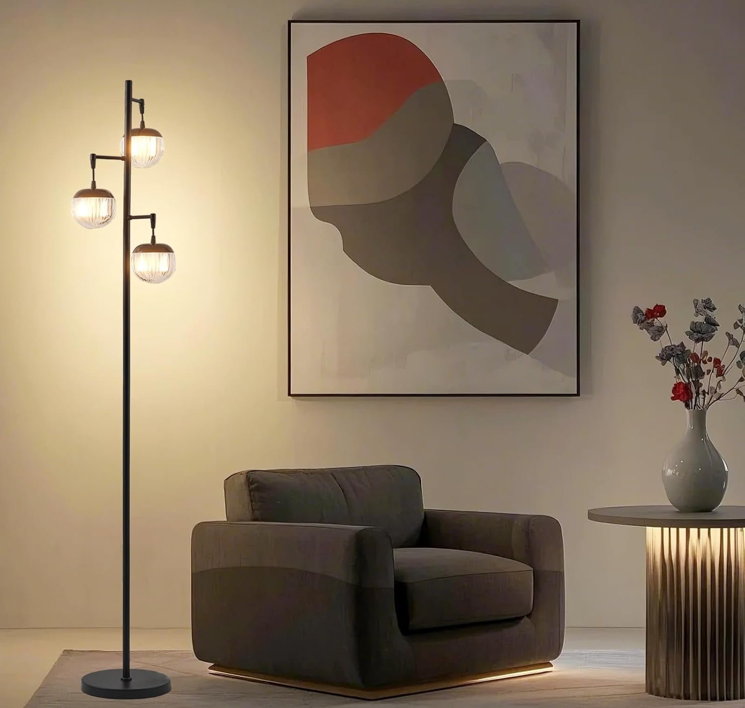 3 Globe Mid Century Floor Lamp, Vintage Standing Lamp with 3 LED Bulbs ...